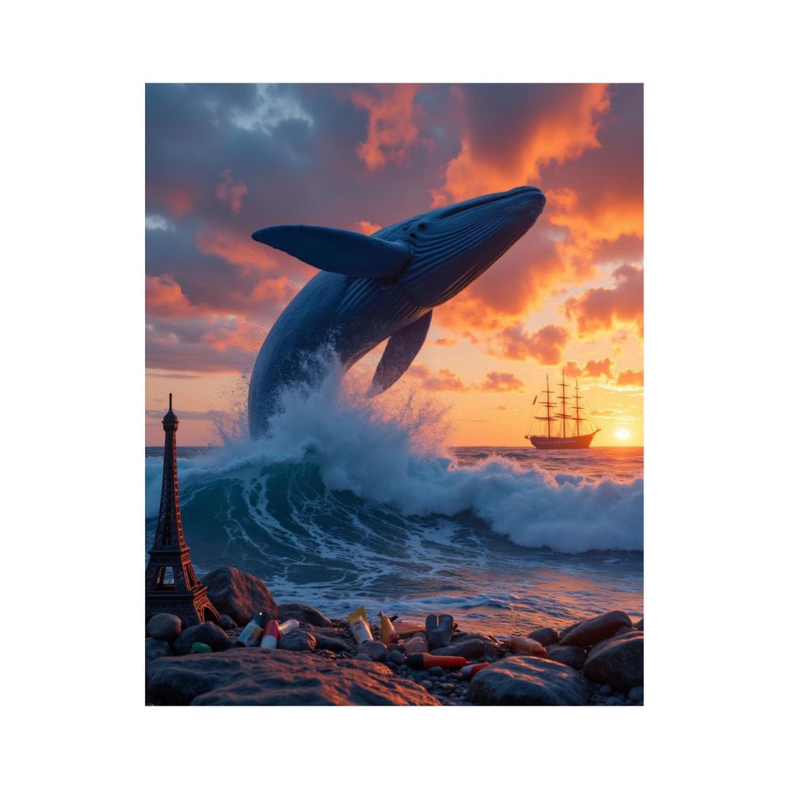 Paint by Numbers Kit for Adults, Whale Sunset Ocean Waves Ship Horizon ...