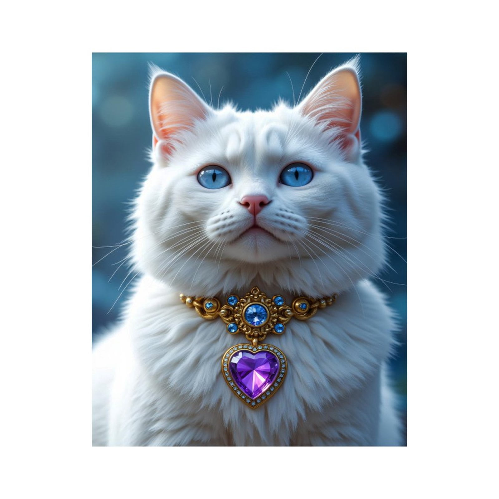 Paint by Numbers Kit for Adults, White Cat Blue Eyes Jeweled Necklace ...