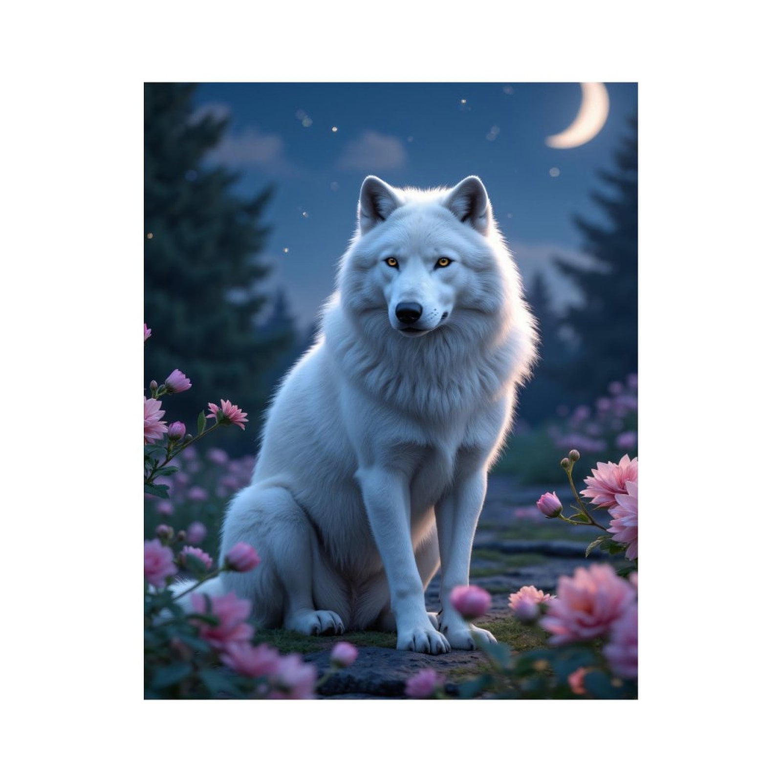 Paint by Numbers Kit for Adults, White Wolf Night Blossoms Sky Paint by ...