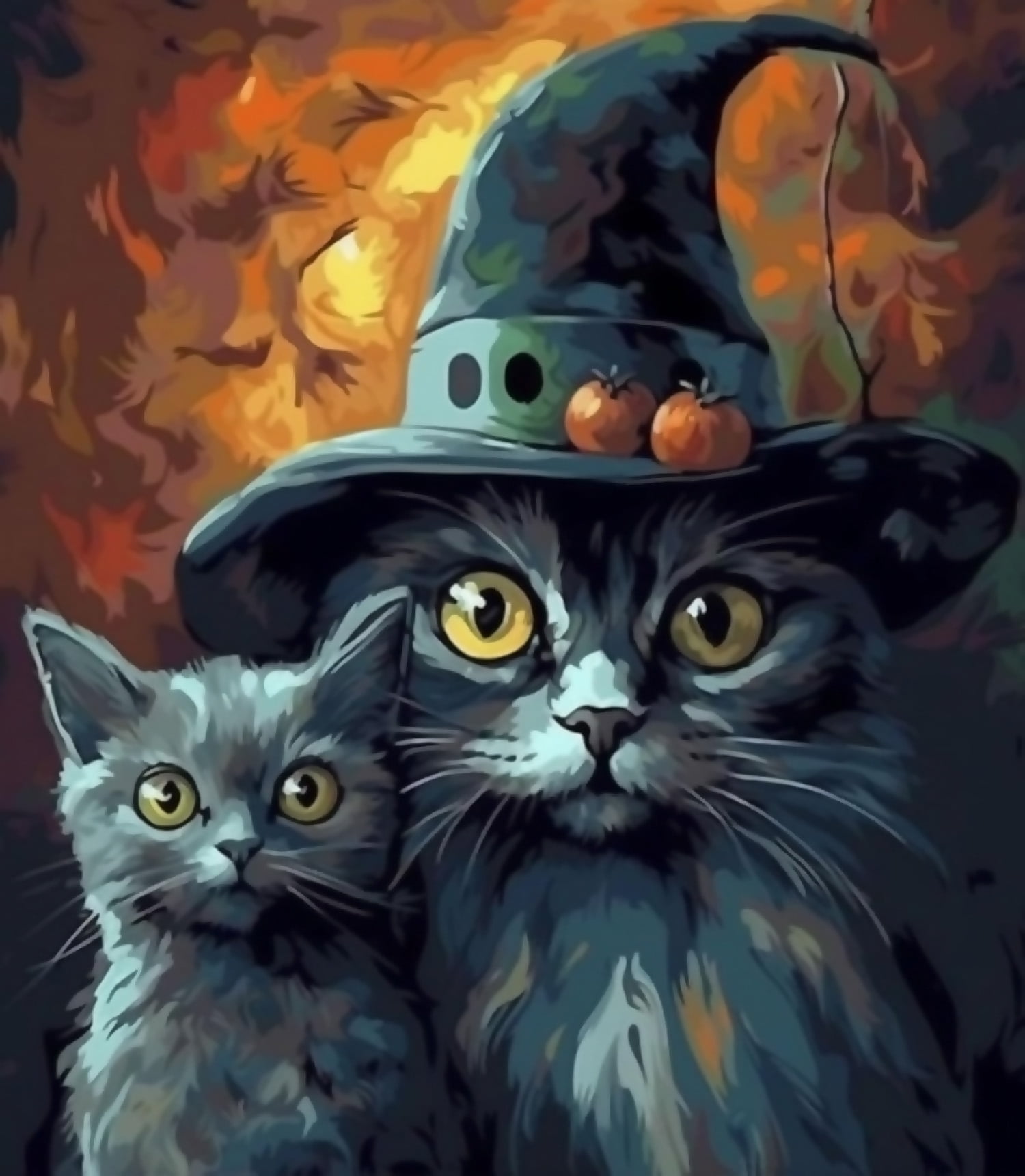 Paint by Numbers Kit for Adults -Witch Two Cats - Beginner DIY Color by ...