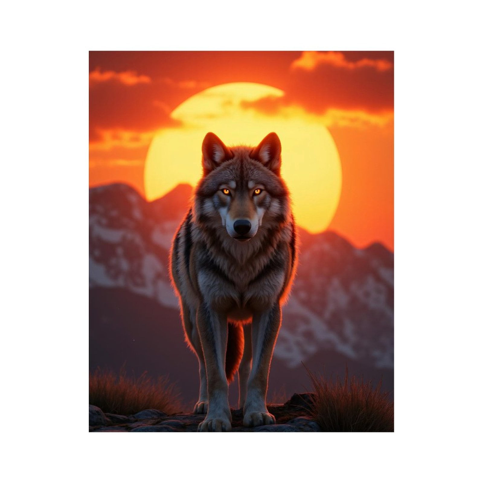 Paint by Numbers Kit for Adults, Wolf Mountain Sunset Fiery Eyes Paint ...