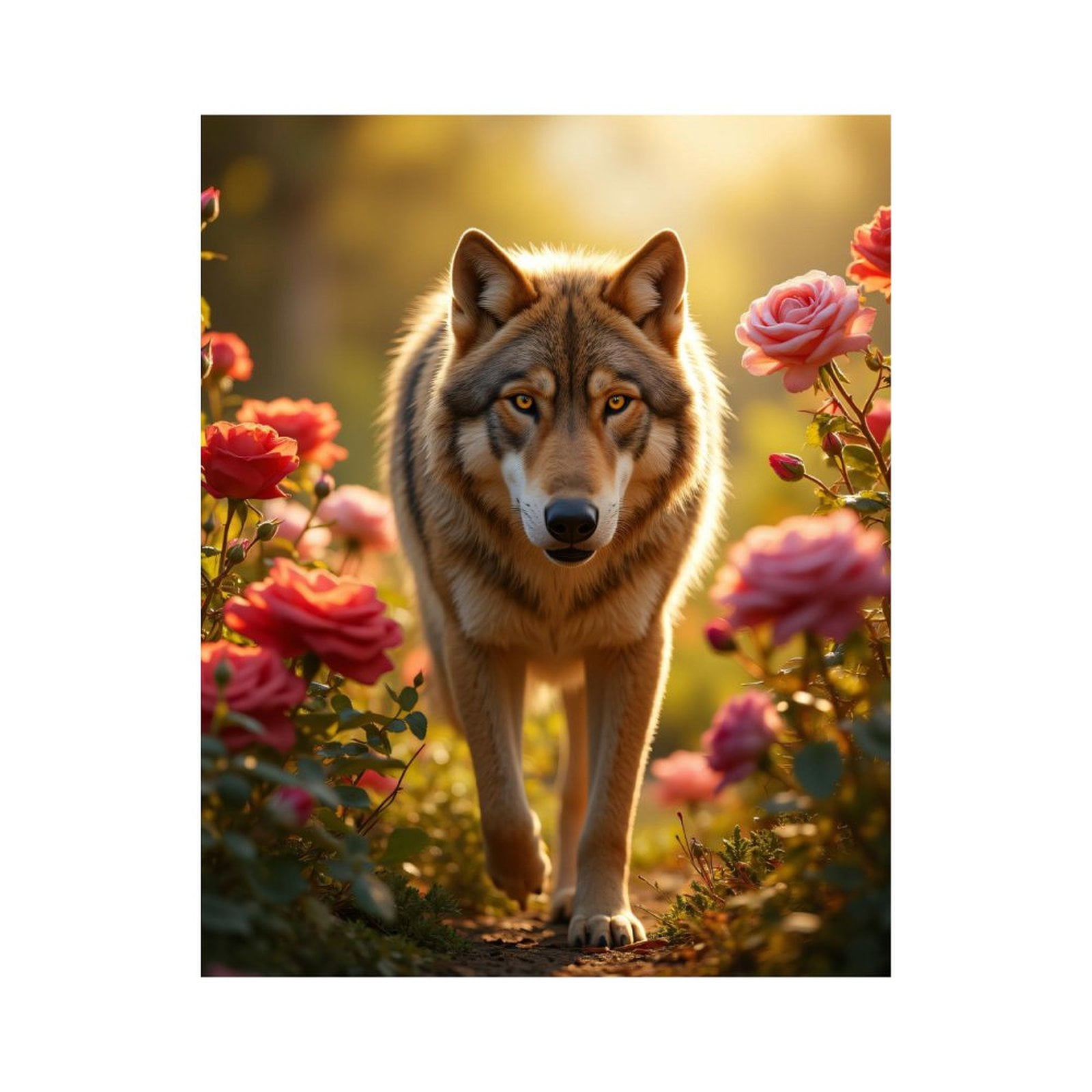 Paint by Numbers Kit for Adults, Wolf Strolling Through Rose Garden ...
