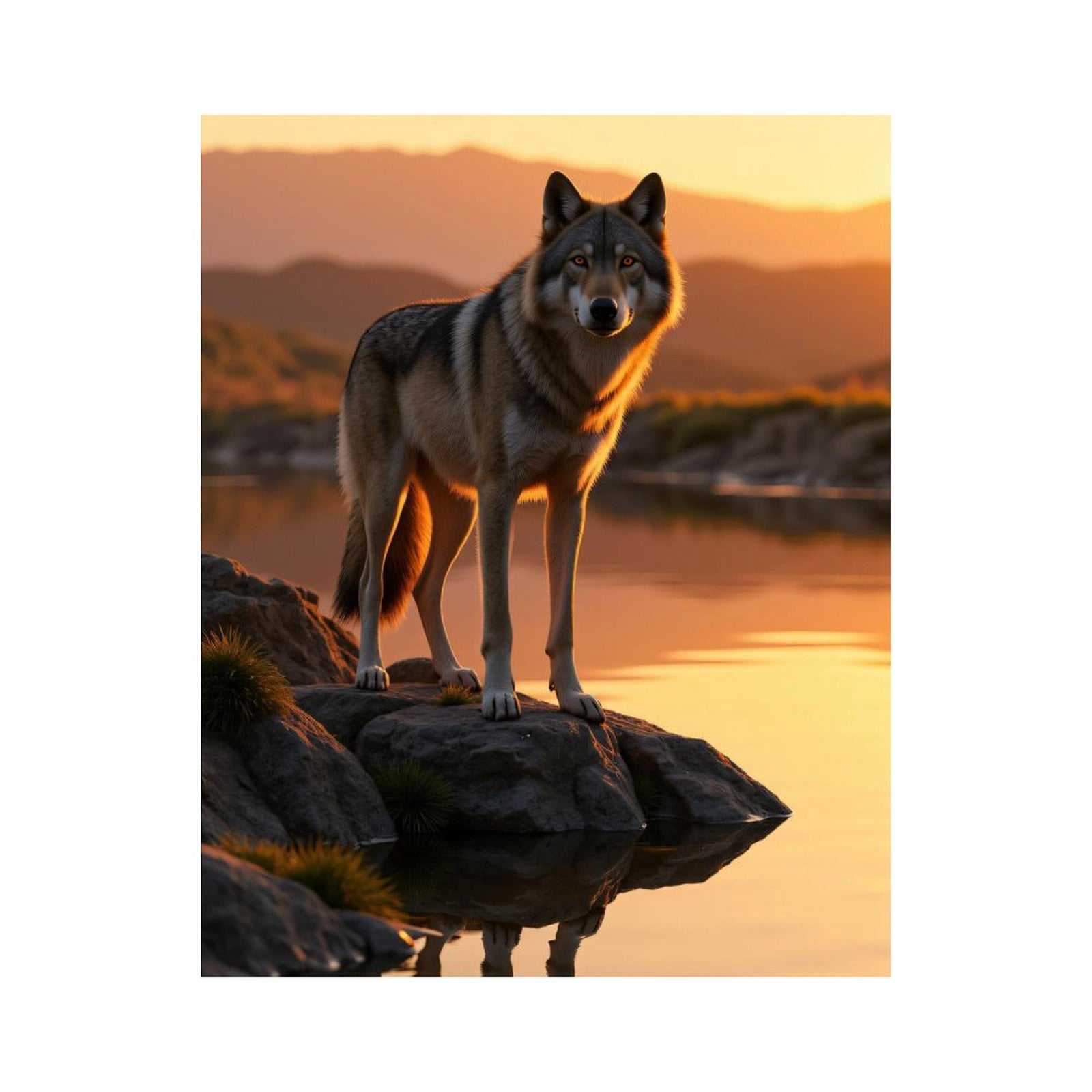 Paint by Numbers Kit for Adults, Wolf Sunset Reflection River Scene ...