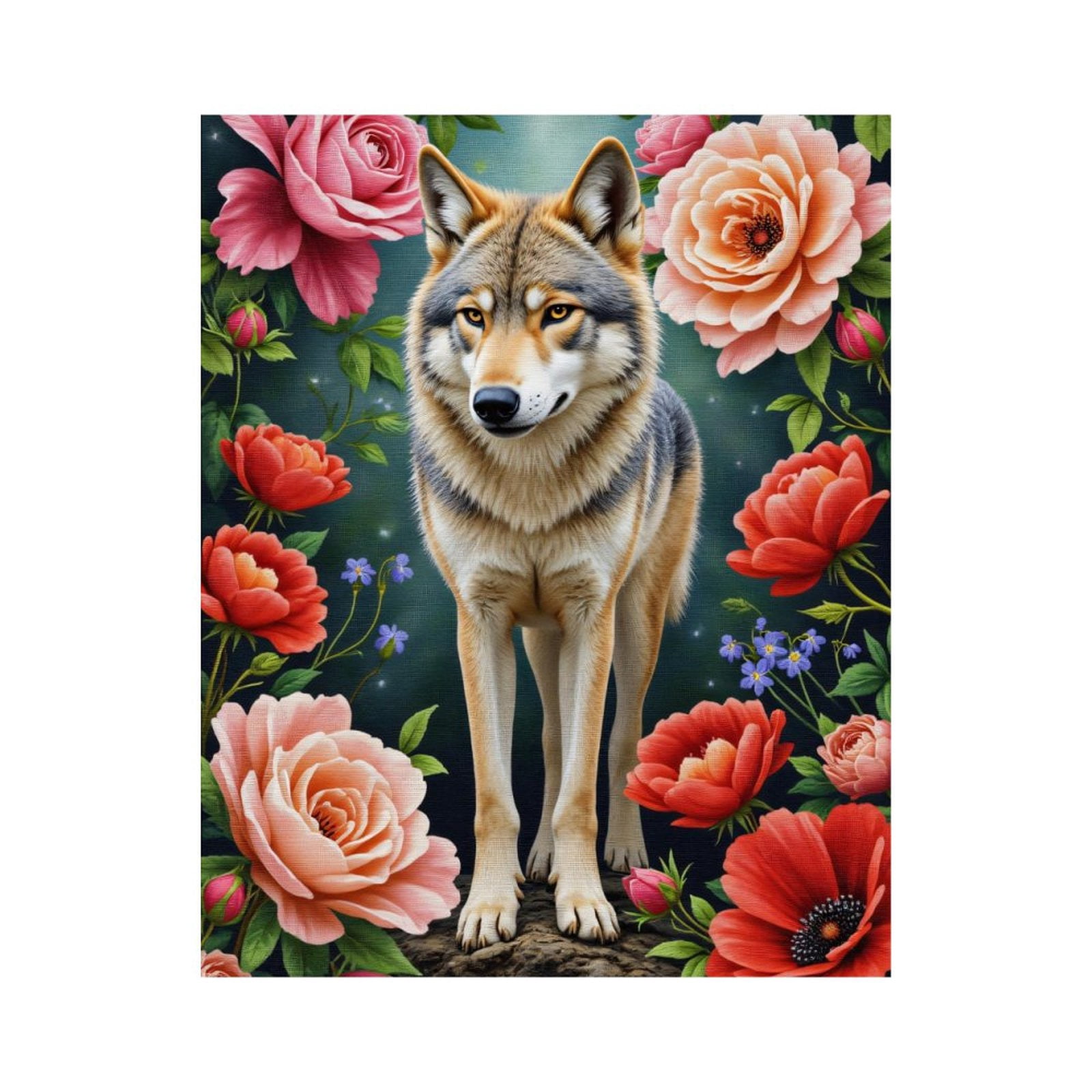 Paint by Numbers Kit for Adults, Wolf Surrounded By Vibrant Flowers ...
