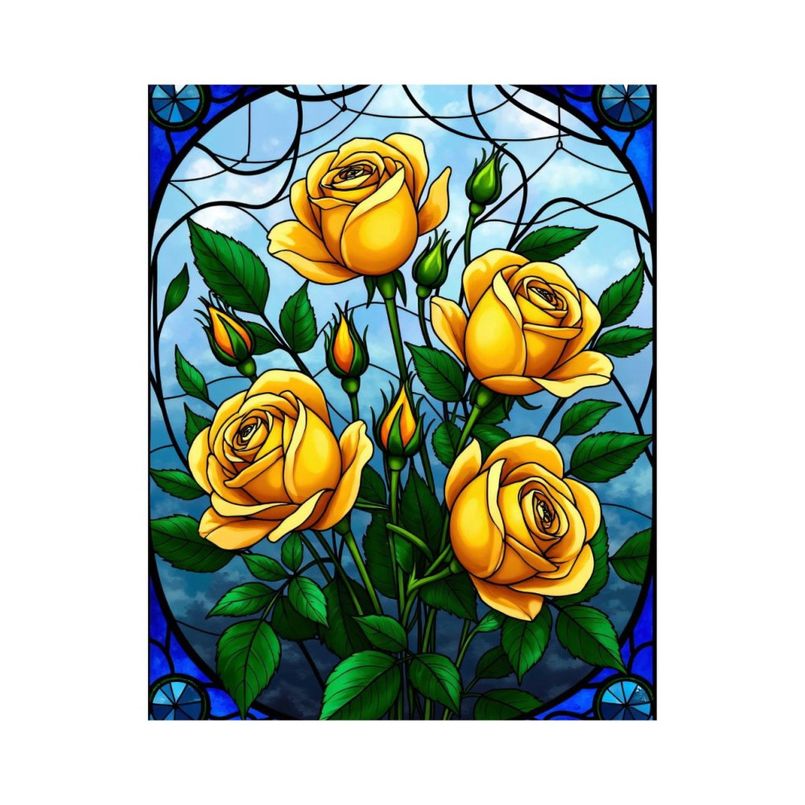 Paint by Numbers Kit for Adults, Yellow Roses Stained Glass Art Paint ...