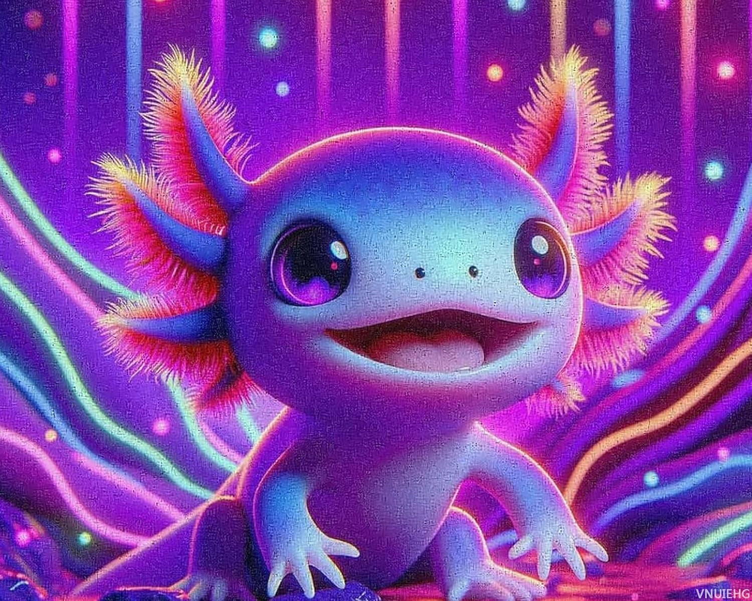 Paint by Numbers Kit Cool Neon Cute Axolotl Paint by Number for Adults Beginner DIY Gift Canvas ...