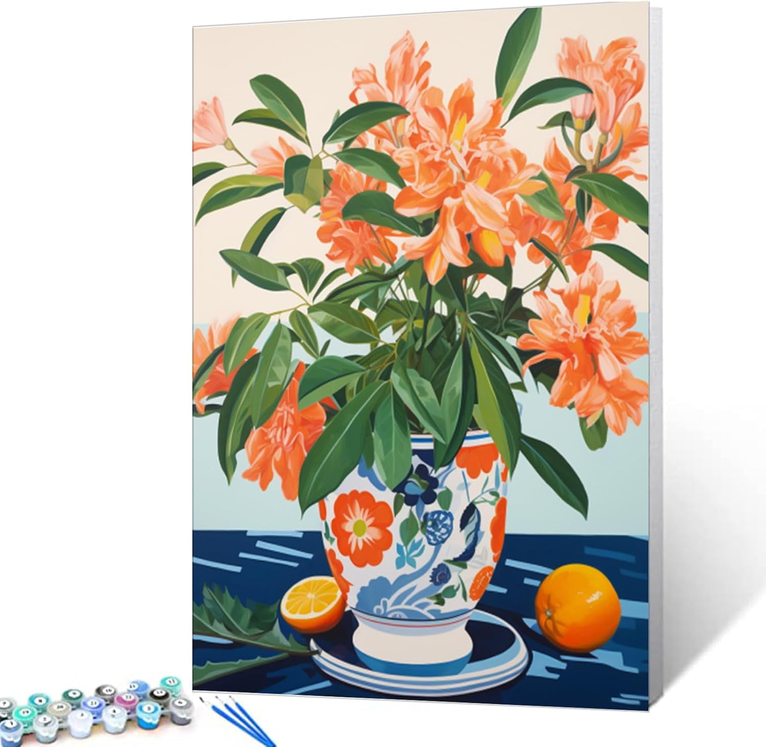 Paint By Numbers Kit: Orange Flowers in a Floral Pot on 16x20 Inch ...