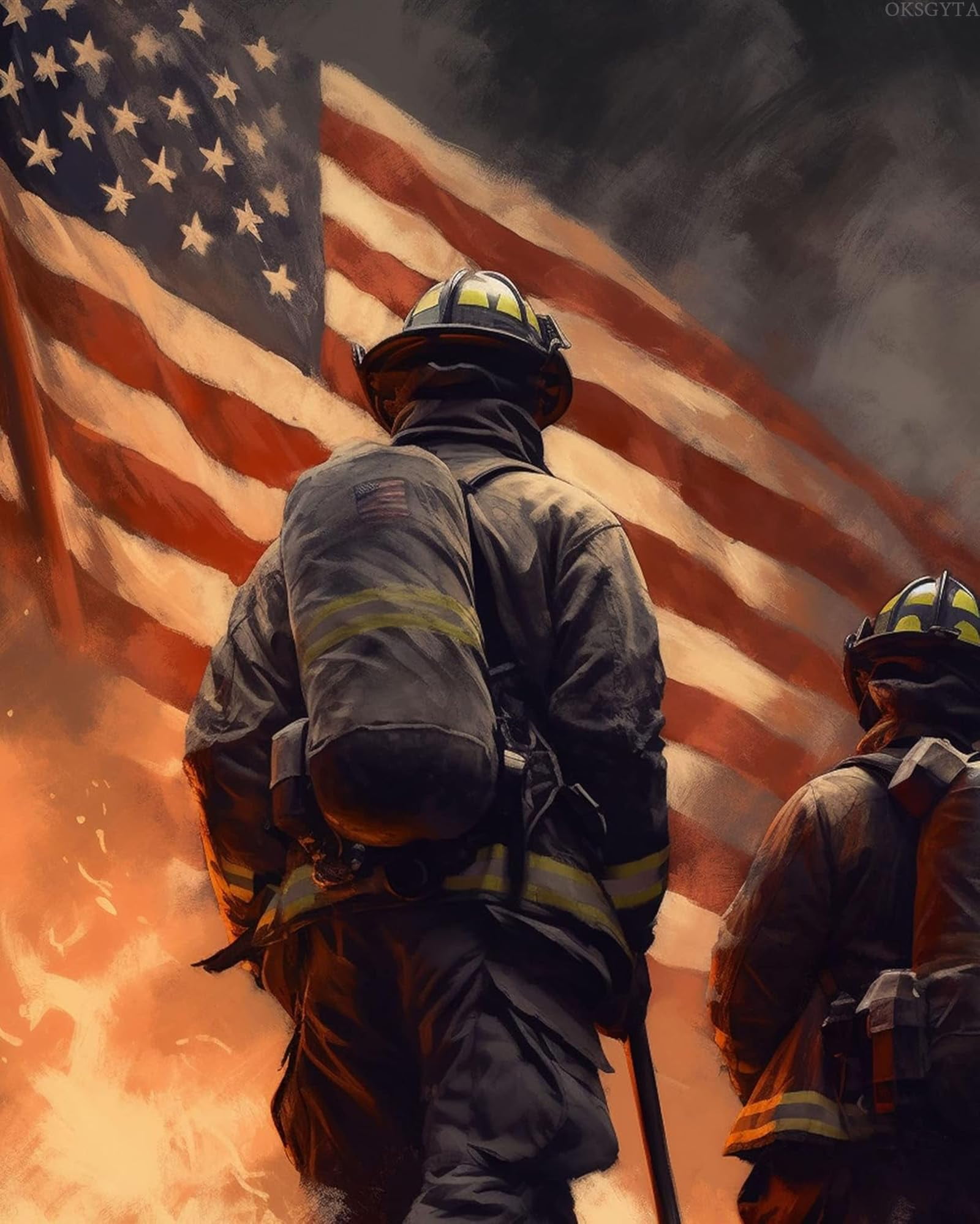 Paint by Numbers Kits for Adults Firefighter Fire Truck Flag DIY ...