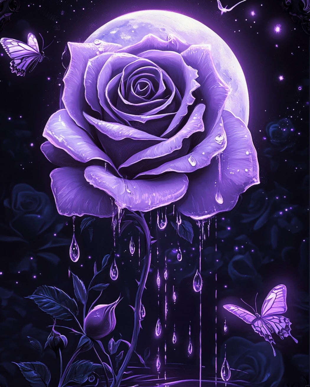 Paint by Numbers Kits for Adults-Purple Rose Butterfly and Moon ...