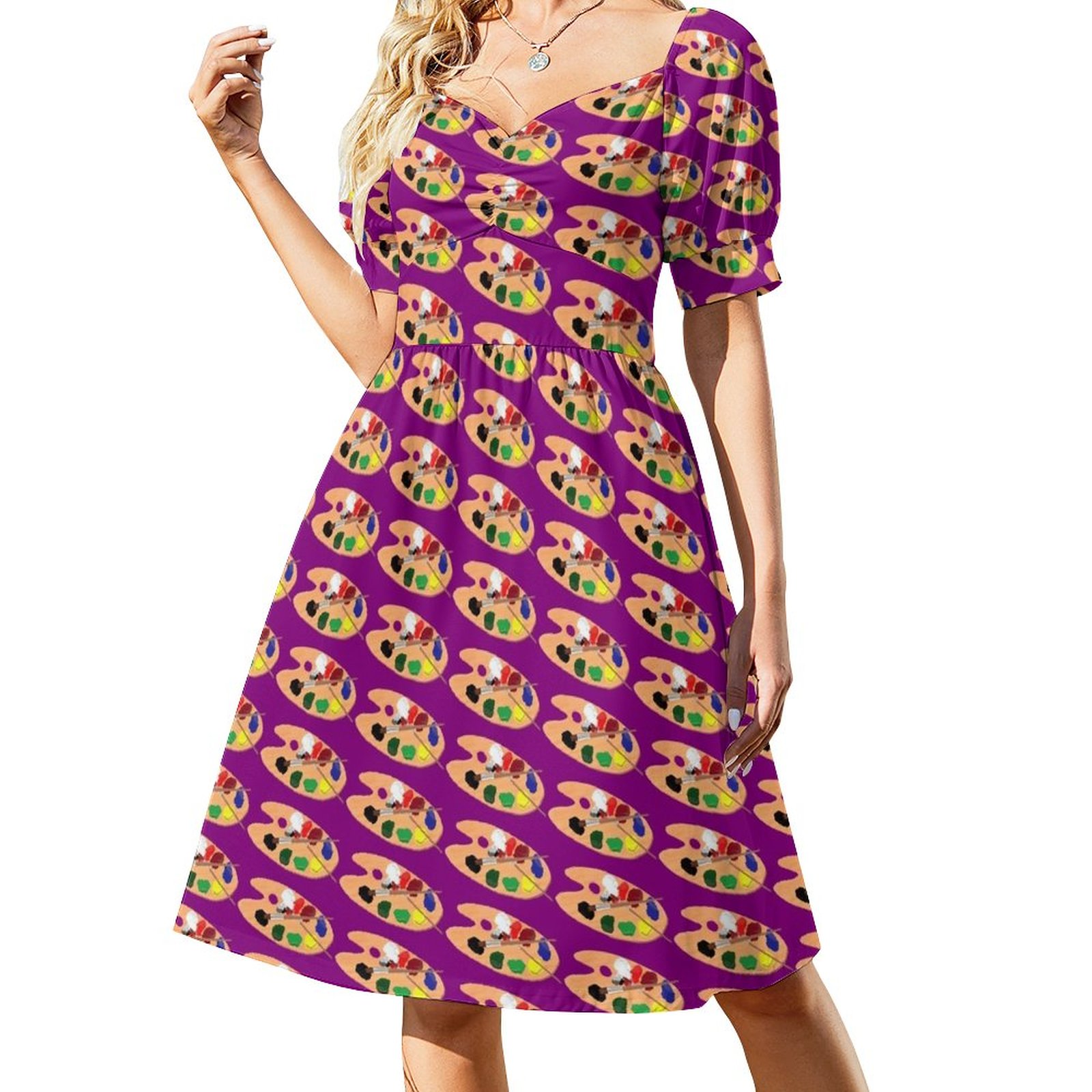 Paint Palette Pattern (Royal Purple Background) Sleeveless Dress ...