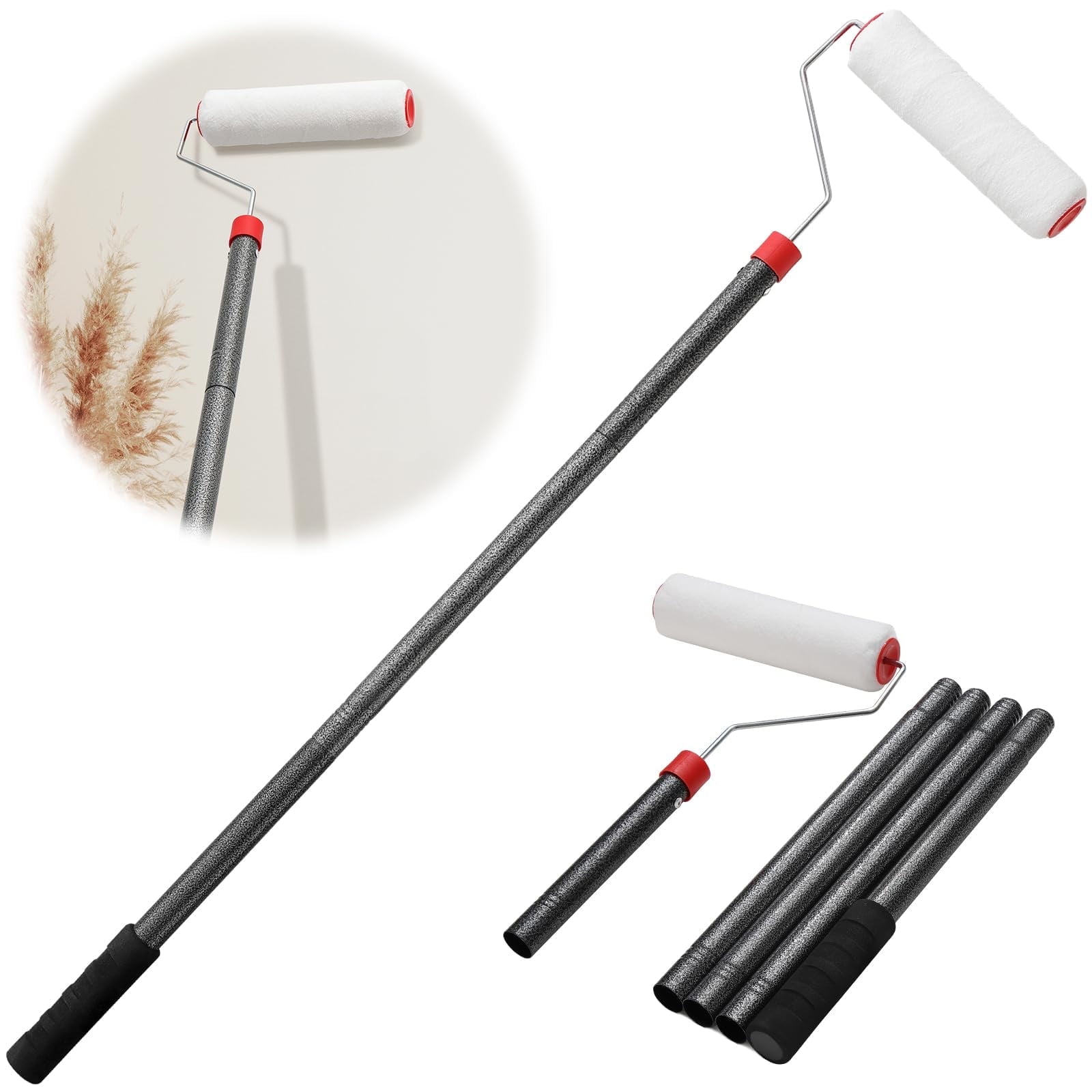 Paint Roller Extension Poles 4 FT Paint Roller kit with Brush Stainless ...