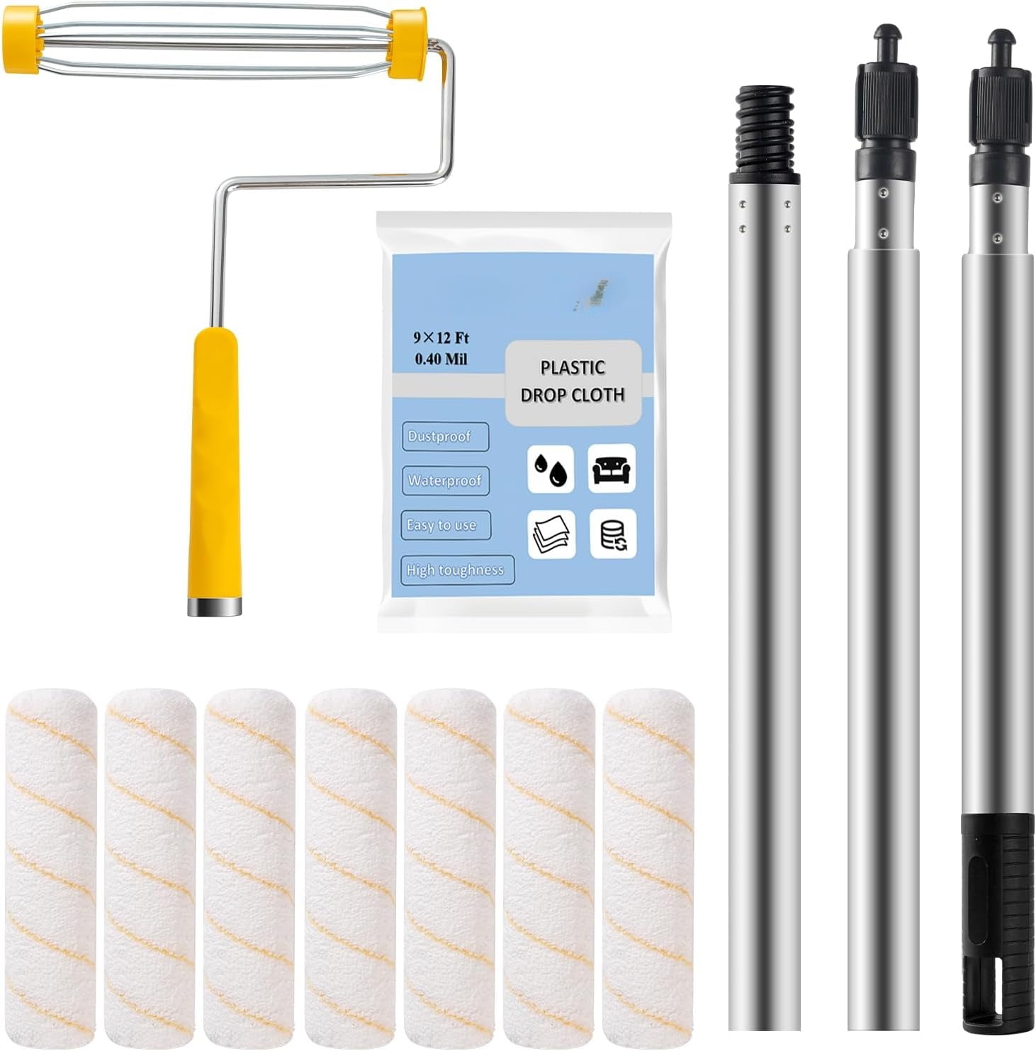 Paint Roller Kit, 10 Pack, 9 Inch Paint Roller Frame with Microfiber ...