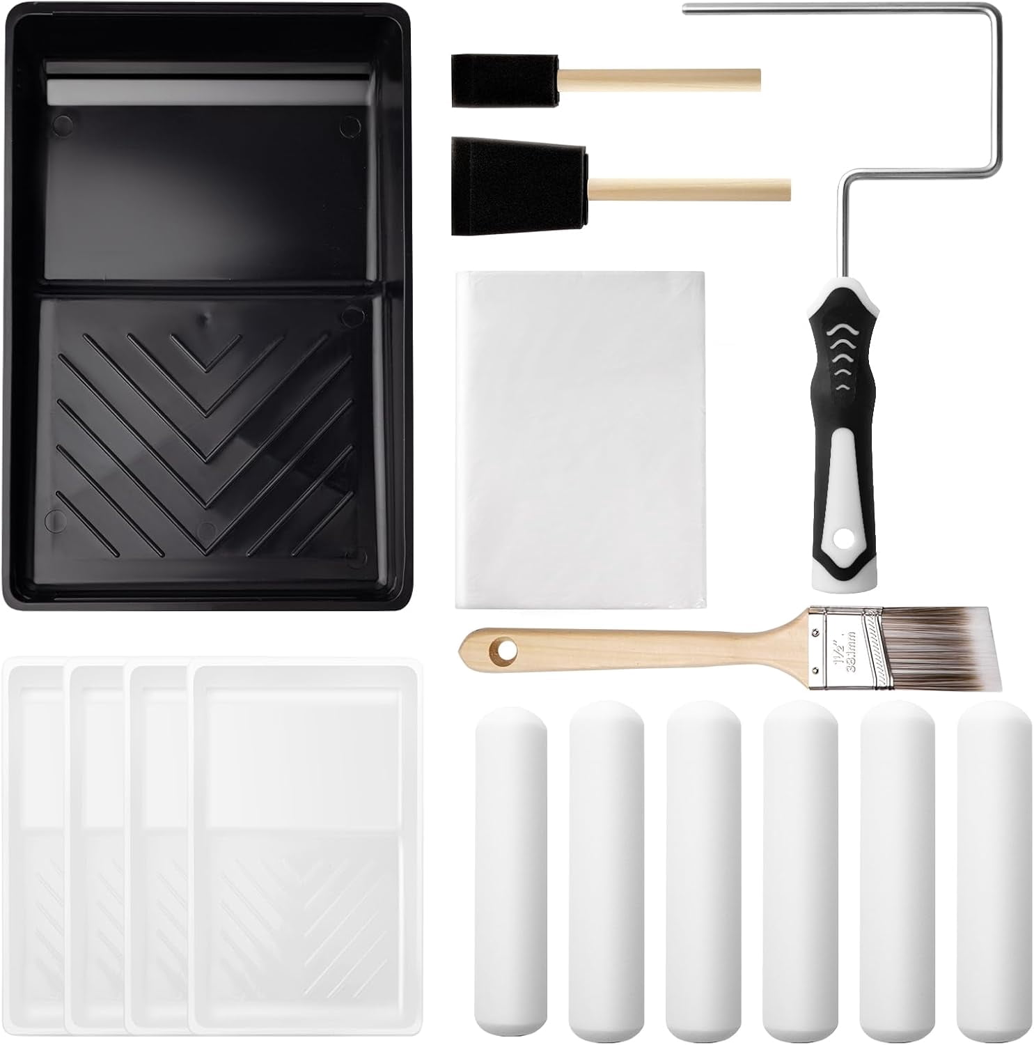 Paint Roller Kit, 16 Pack, 6 Inch Foam Paint Roller Set, Paint Brush ...