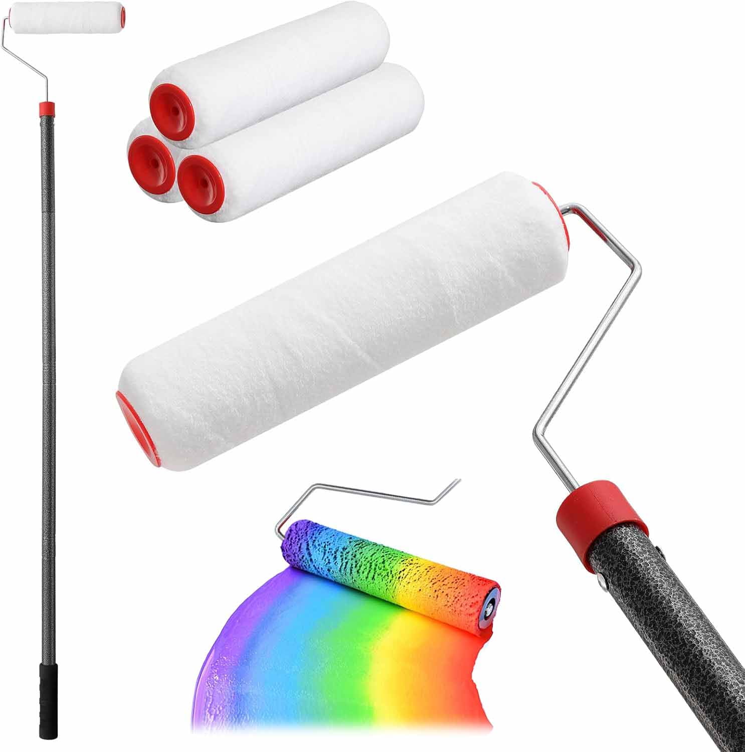 Paint Roller Kit 4ft, Paint Roller Extension Poles with Brush Stainless Steel Poles Splicing Rod ...