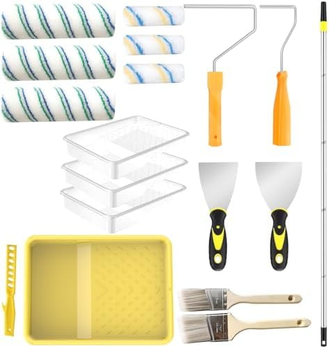 Paint Roller Kit with Extension Pole, Paint Brushes Set for Walls ...