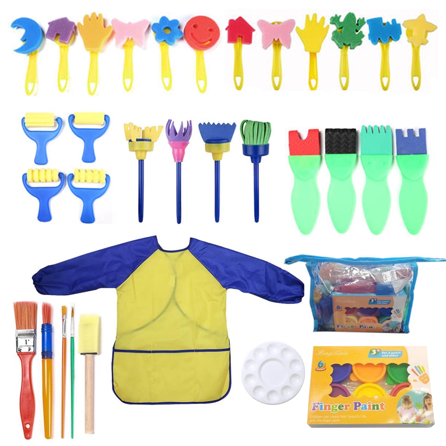 Paint Set for Kids Washable Art Craft Toy Sponge Foam Brushes 38 Pieces ...