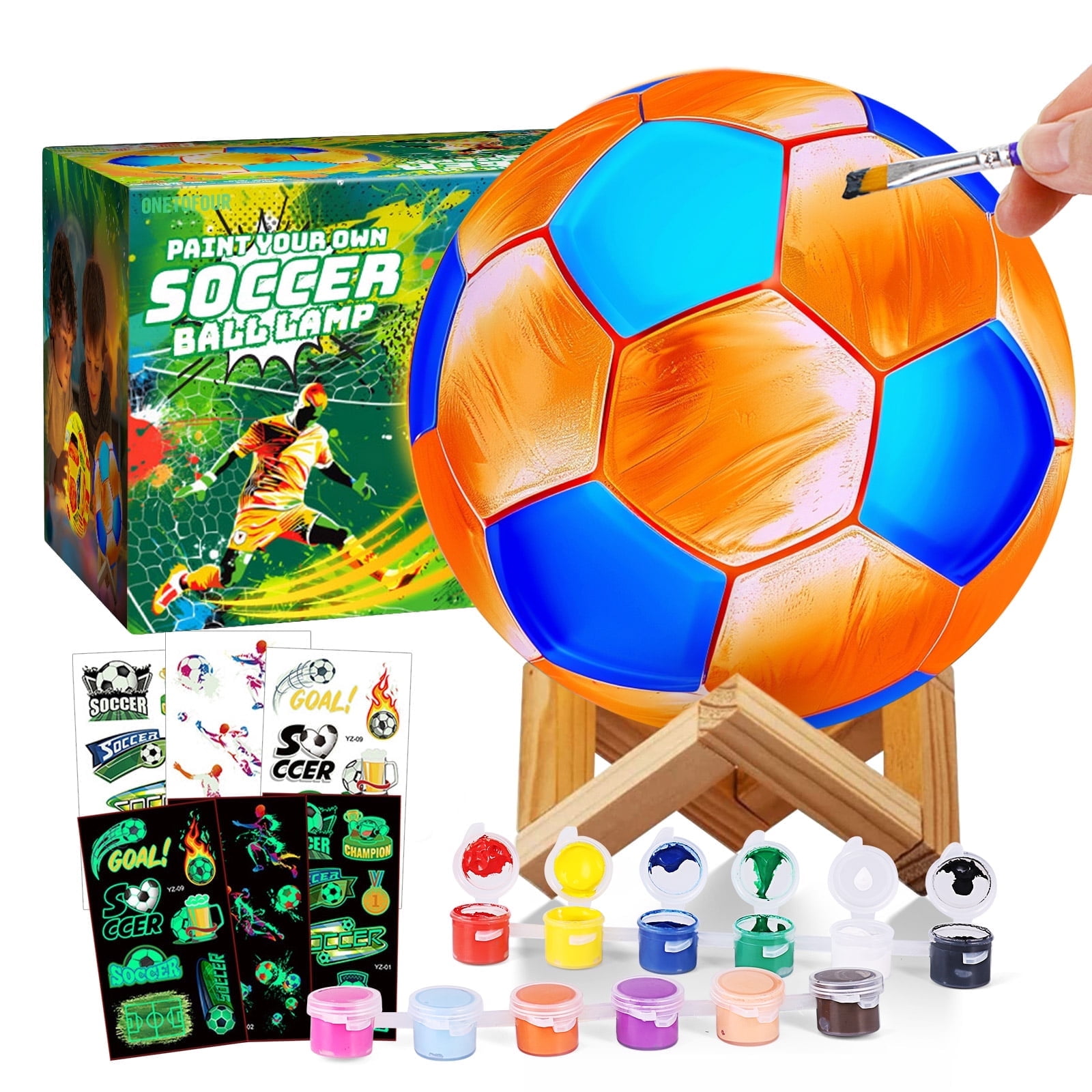 Soccer Ball Lamp Painting Kit, DIY 3D Soccer Night Light with Stickers ...