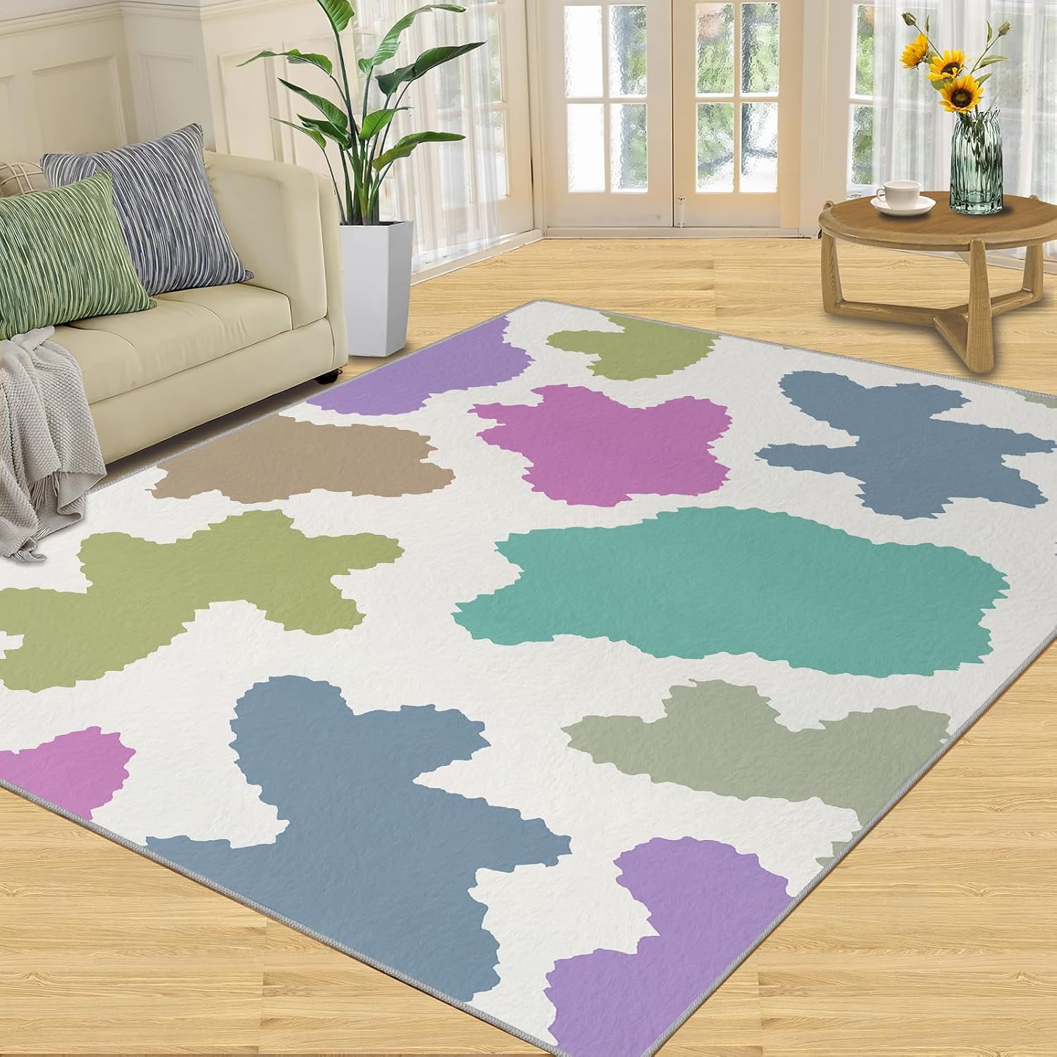 Paint Splash Rainbow Area Rug, Modern Graffiti Rugs for Living Room ...