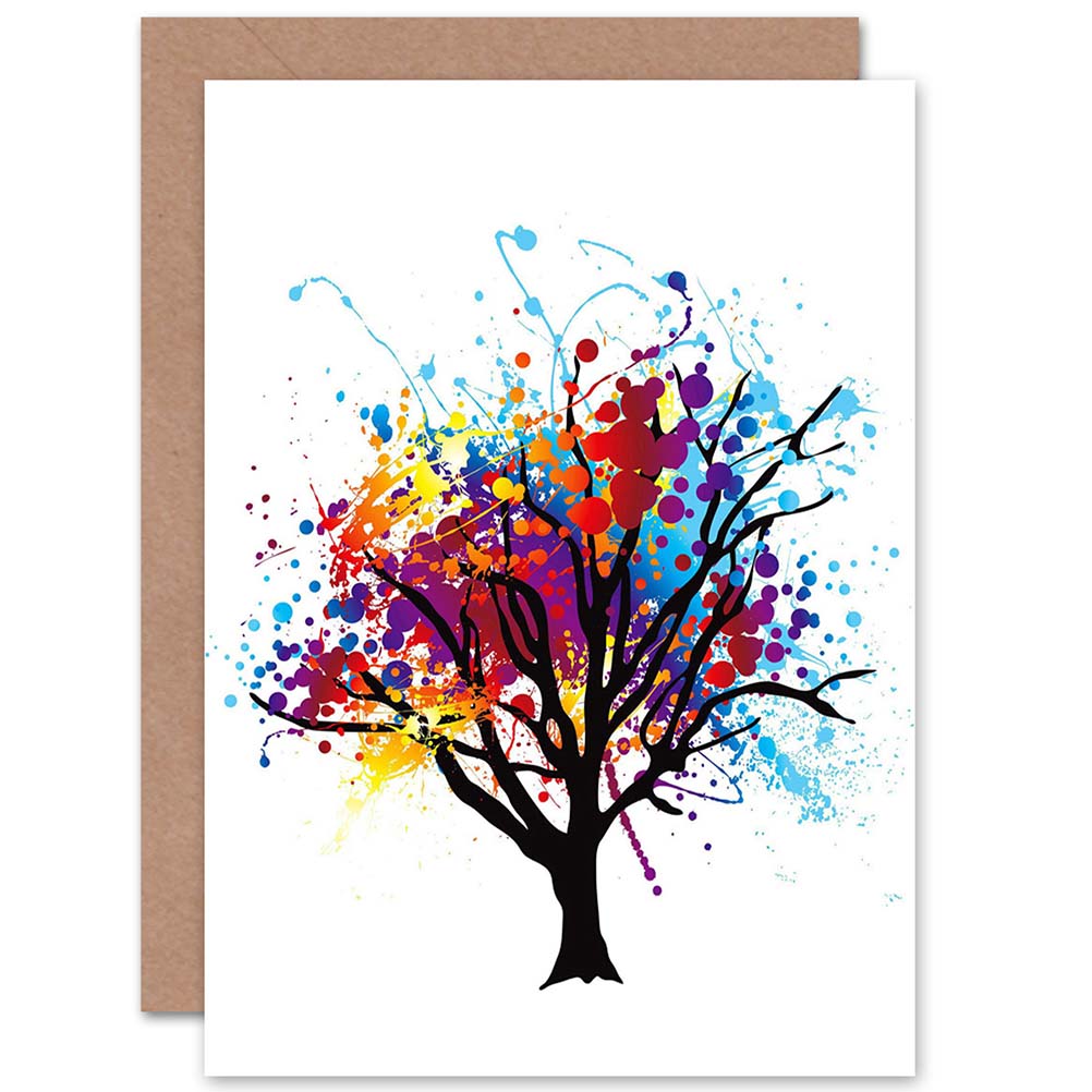 Paint Splat Abstract Tree Rainbow Photo Birthday Greetings Card Plus ...