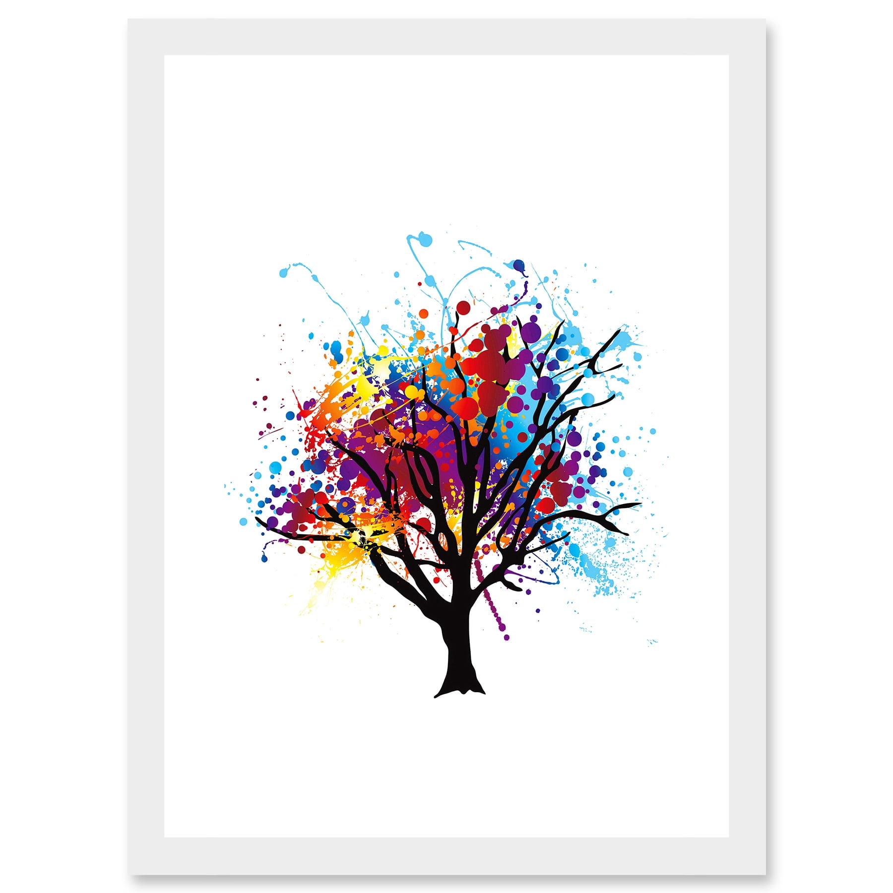 Paint Splat Abstract Tree Rainbow Picture Artwork Framed Wall Art Print ...