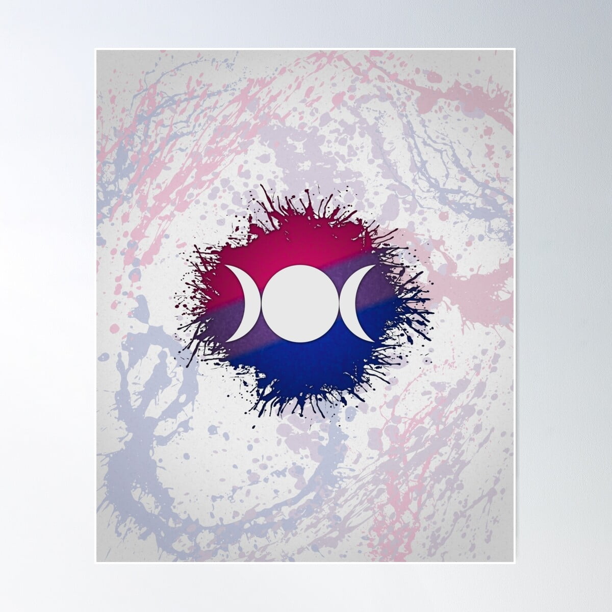 Paint Splatter Bisexual Pride Flag Triple Goddess Moon Poster Wall Art ...
