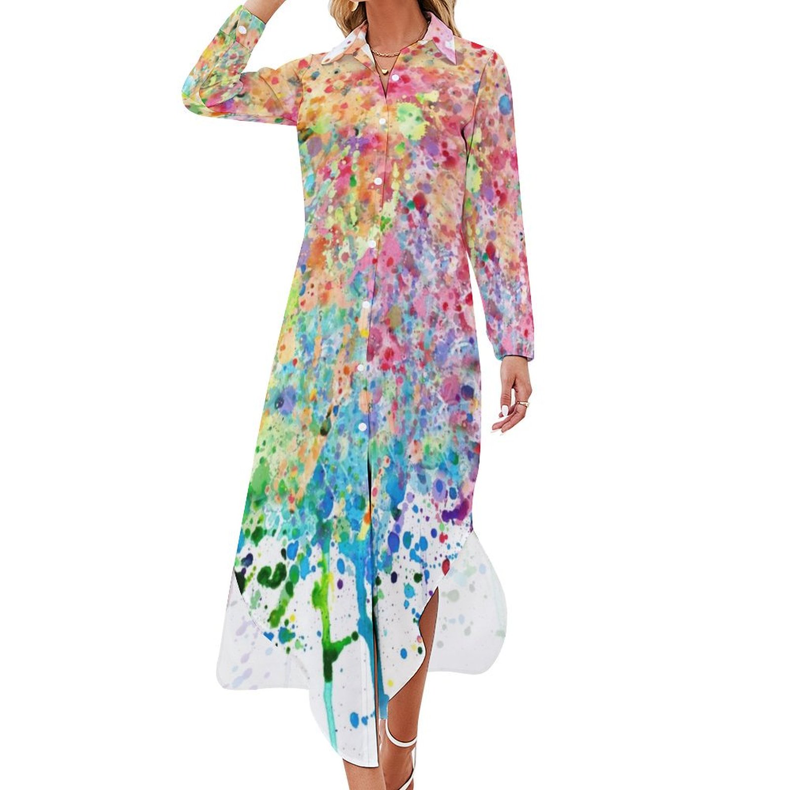 Paint Splatter Drip Long Sleeved Shirt Dress birthday dress for women ...
