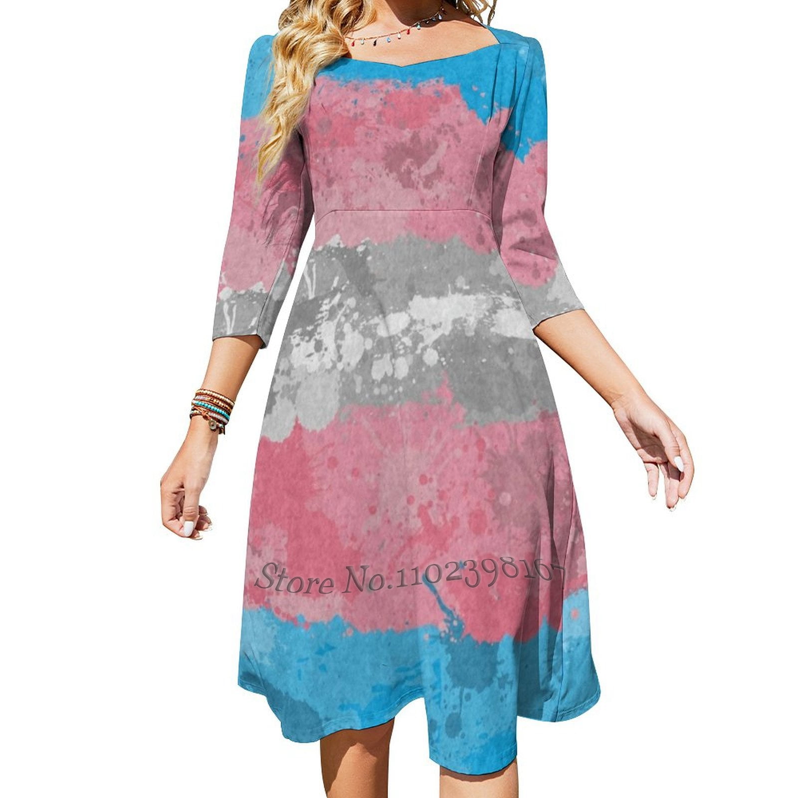 Paint Splatter Flag Square Neck Dress Sweet Summer Dress Women Elegant ...