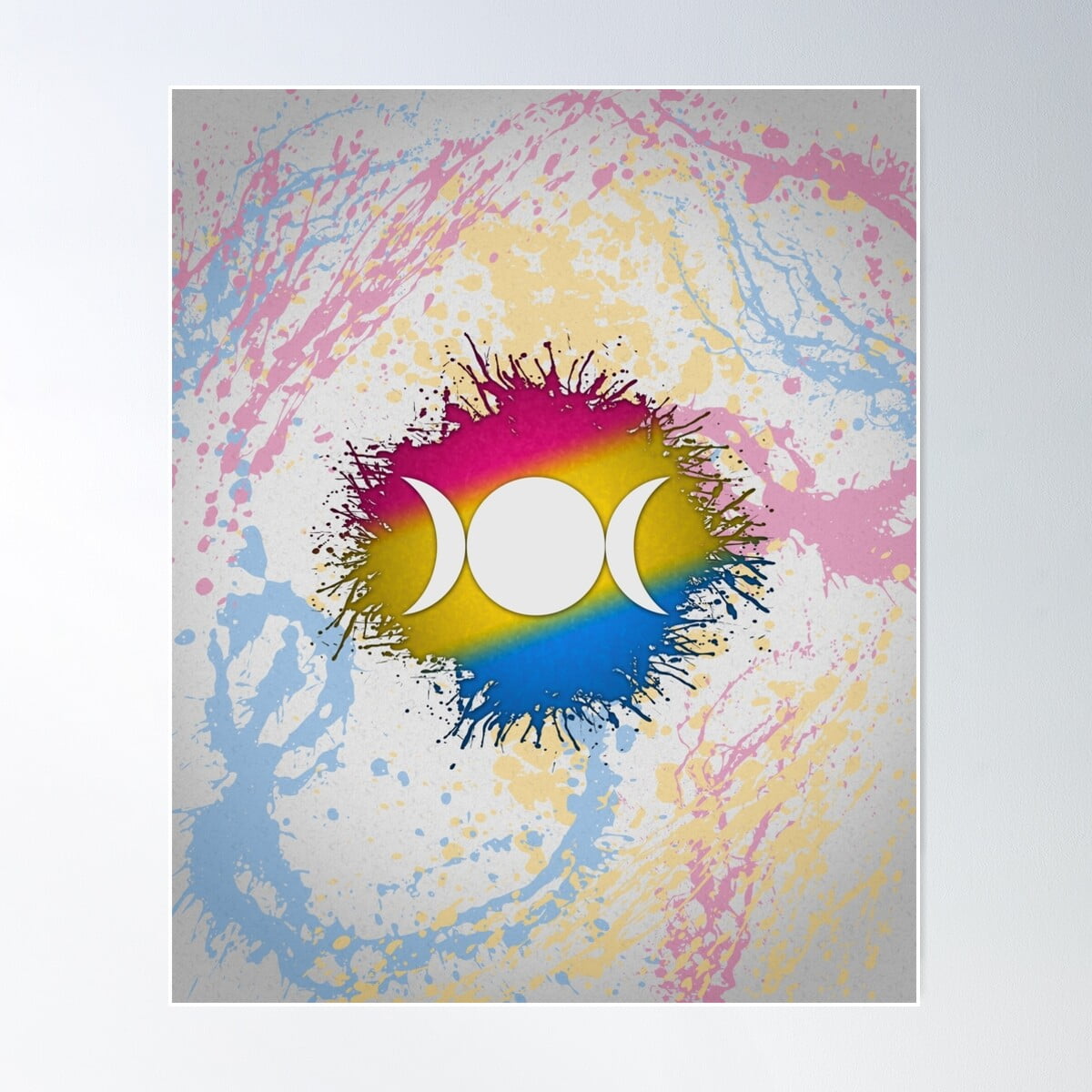 Paint Splatter Pansexual Pride Flag Triple Goddess Moon Poster Wall Art ...