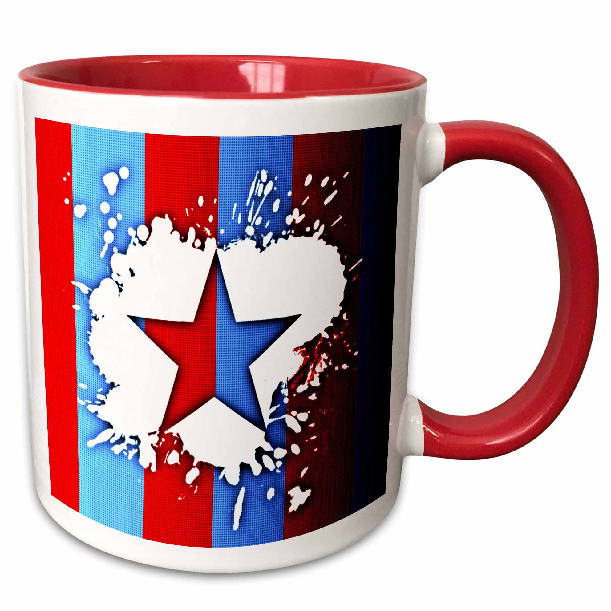 Paint Splatter Patriotic Star - Red, White and Blue Art 11oz Two-Tone Red Mug mug-56185-5 ...