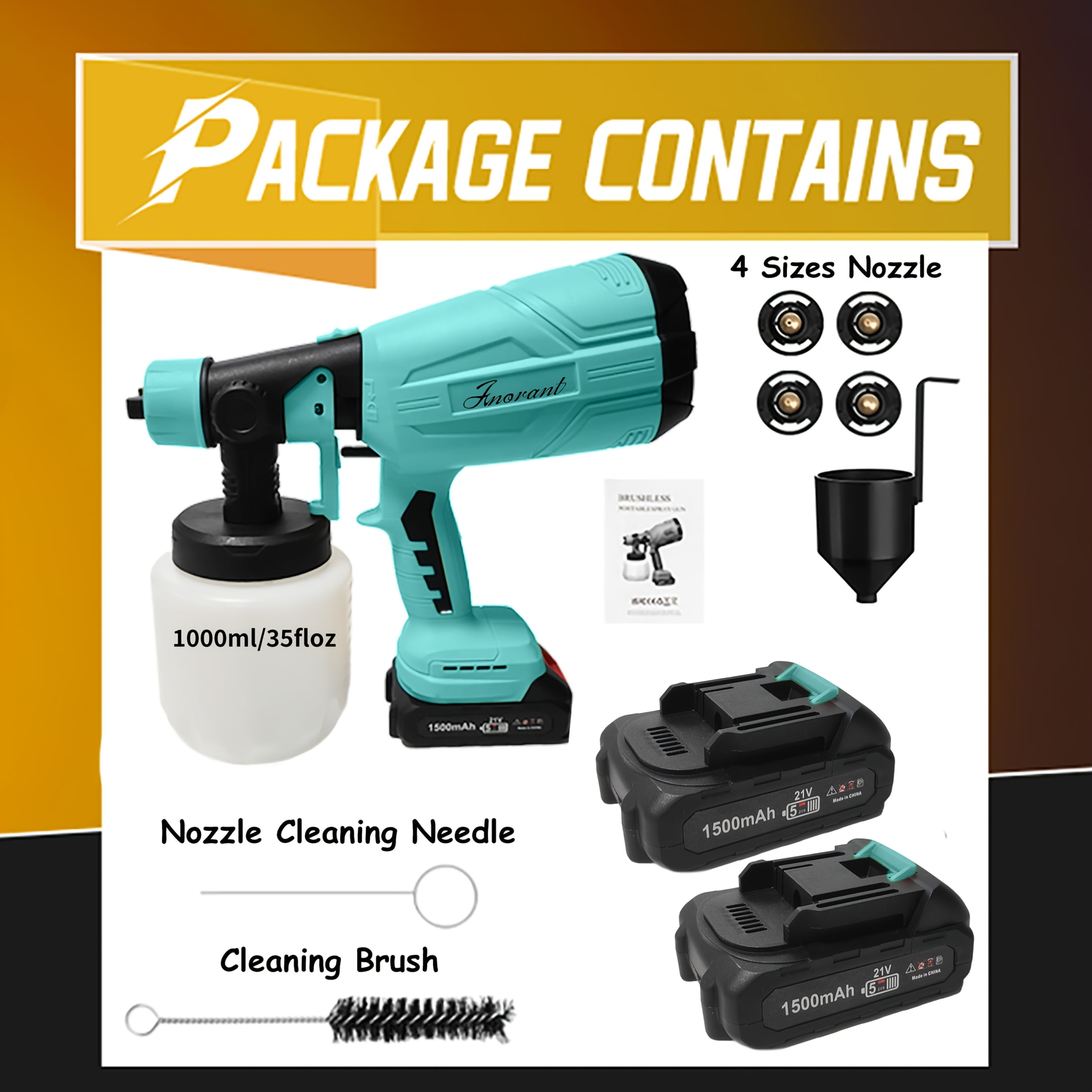 Paint Sprayer 1000W HVLP High Power Electric Spray Paint Gun 1000ml ...