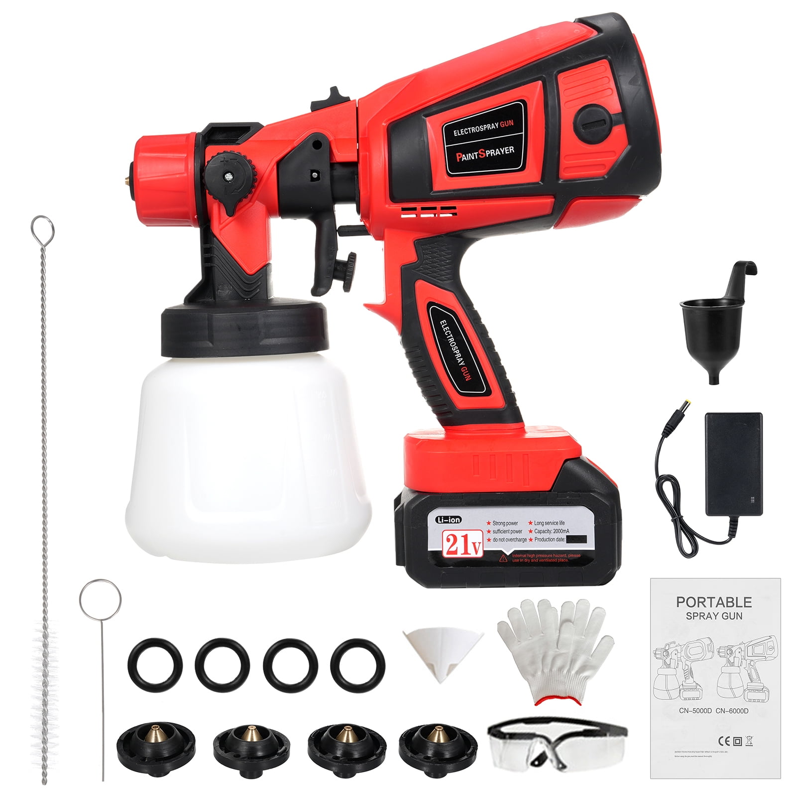 Paint Sprayer, 200W HVLP Cordless Spray Paint Gun 900ml Container with ...