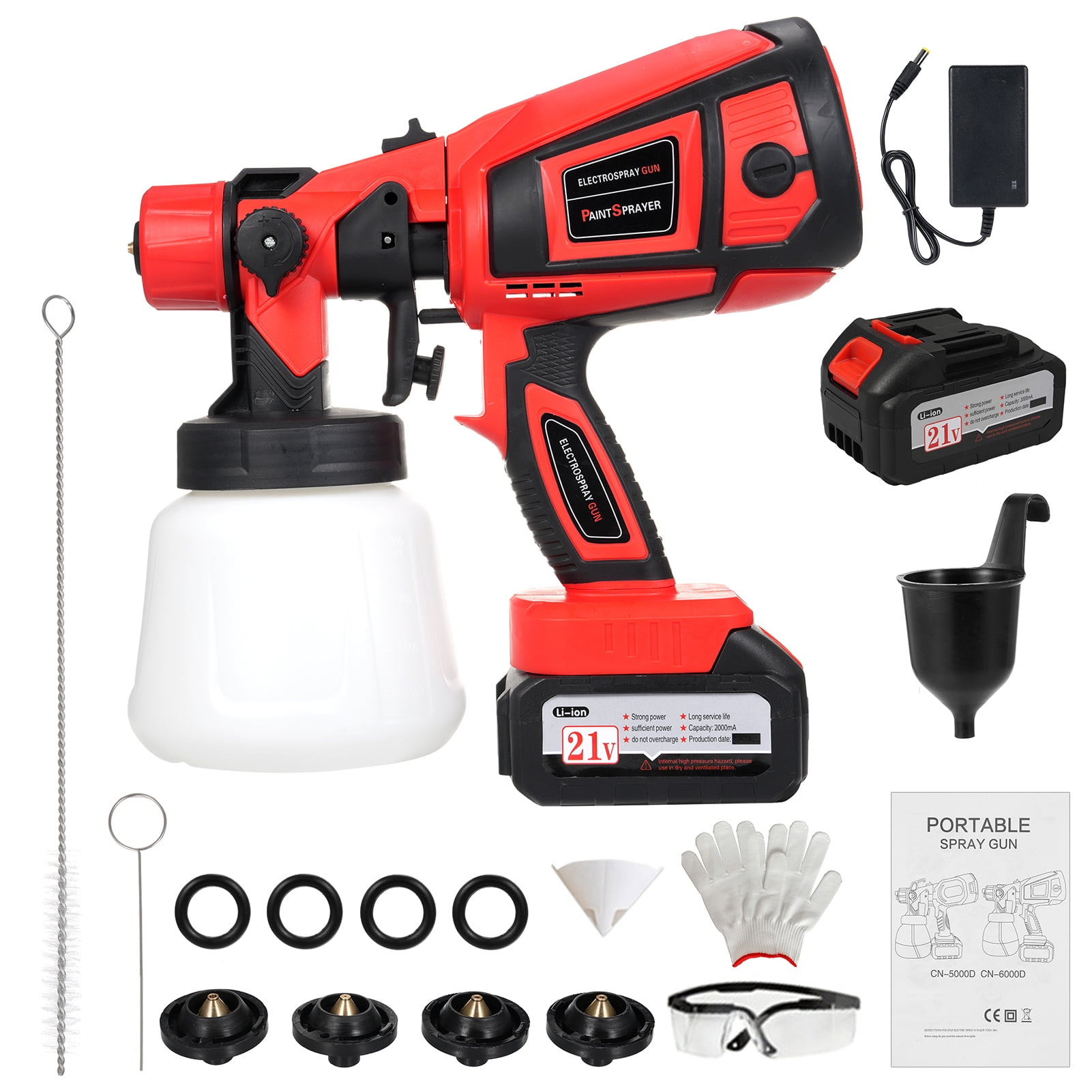 Paint Sprayer, 200W HVLP Cordless Spray Paint Gun 900ml Container with ...