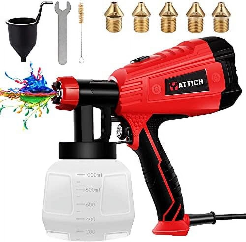 Paint Sprayer, 500 Watt HVLP Spray Gun, with 5 Copper Nozzles & 3 ...