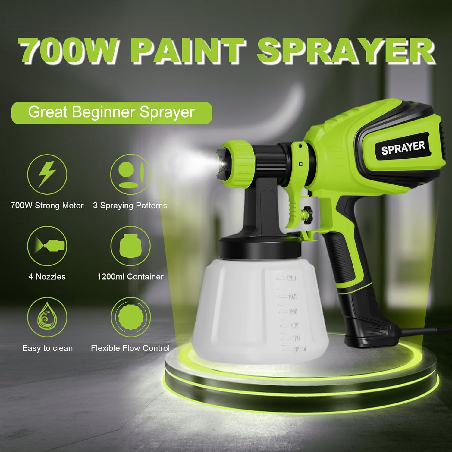 Paint Sprayer 700W, Hvlp Electric Spray Paint Gun, With 4 Nozzles And 3 Pat - Walmart.com