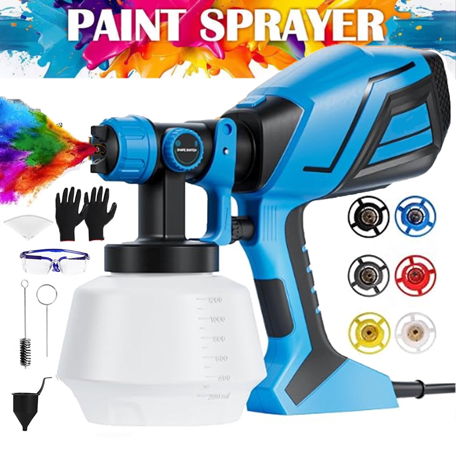 Paint Sprayer, 750W HVLP High Power Electric Spray Paint Gun ...