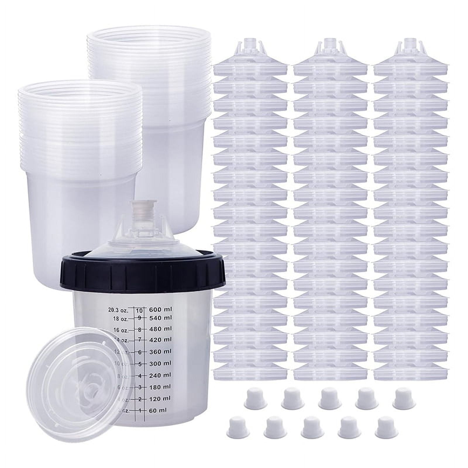 Paint Sprayer Mixing Cup, 20 Ounce (600ml) Kit with 55 Cups and Lids ...