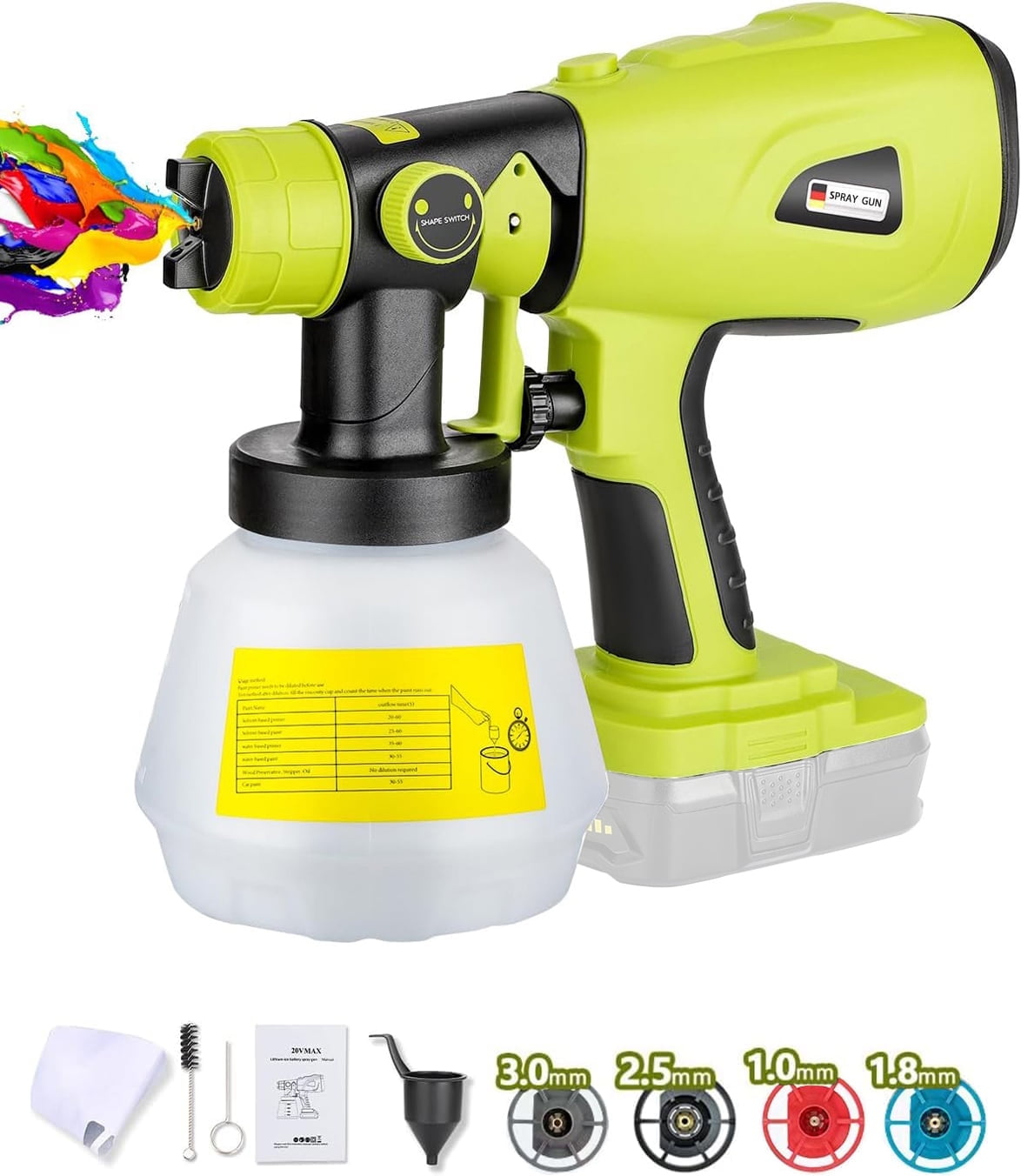 Ghapogg Paint Sprayer for Ryobi 18v Battery, 200W Cordless HVLP Spray ...