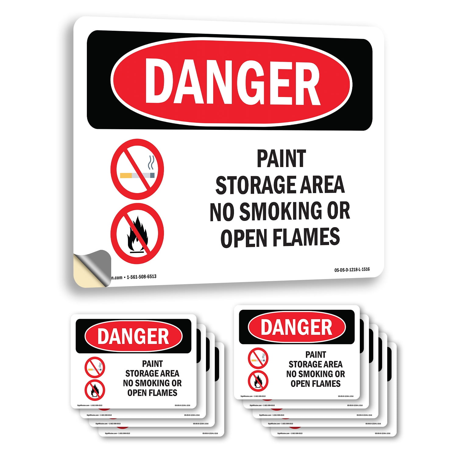 Paint Storage Area No Smoking Or Open Flames OSHA Danger Vinyl Decal ...