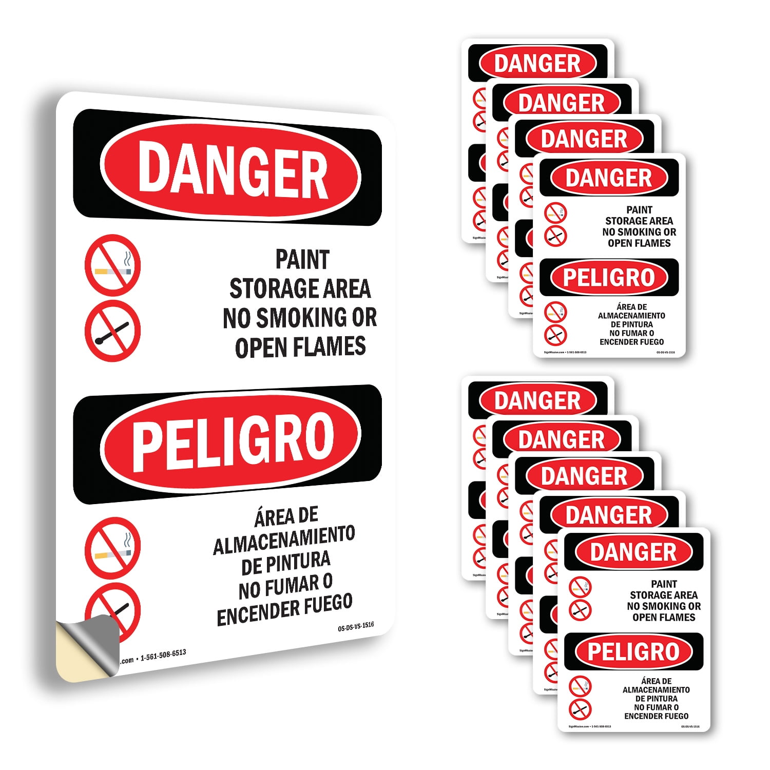 Paint Storage No Smoking Flames Bilingual OSHA Danger Vinyl Decal Label ...
