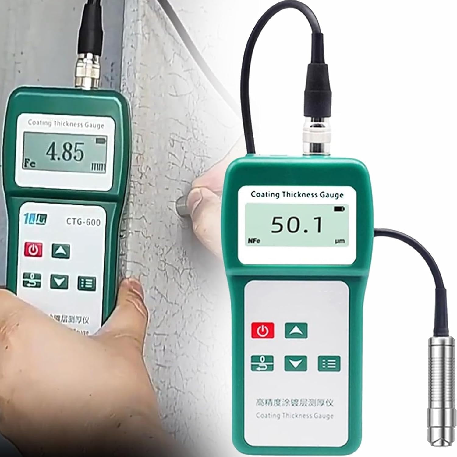 Paint Thickness Tester, Coating Thickness Gauge With Fe/NFe Probe, LCD ...