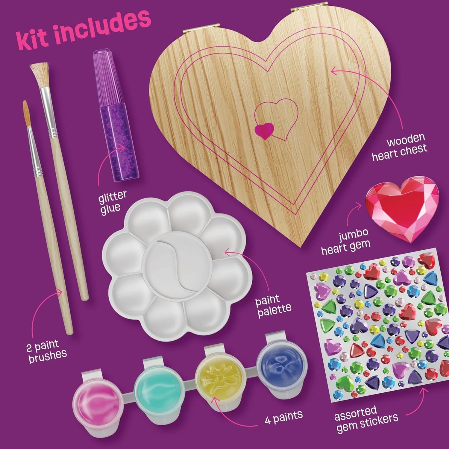 Paint Your Own Wooden Kids Heart Treasure Box Kit - Easter Basket ...