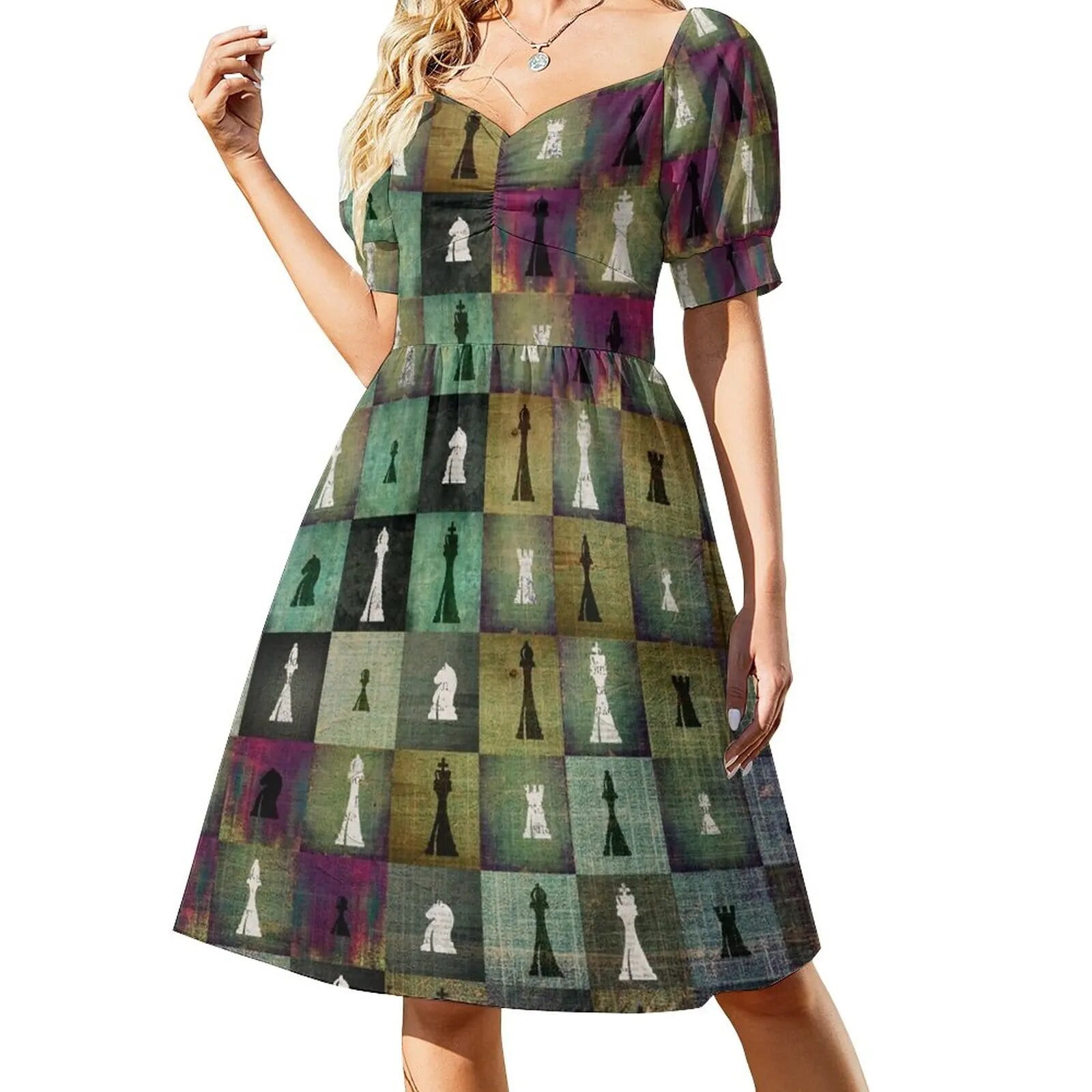 Paint and PrintChessboard and Chess Pieces pattern Dress Dress woman ...