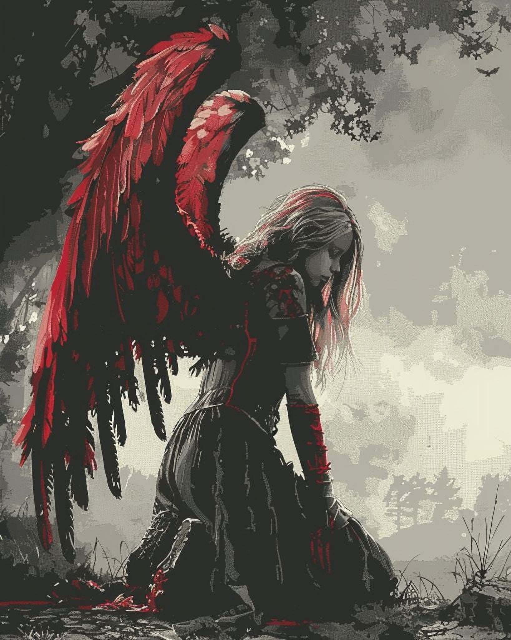 Paint by Numbers for Adults -Red Wings Fallen Angel Girl (8)- Drawing ...