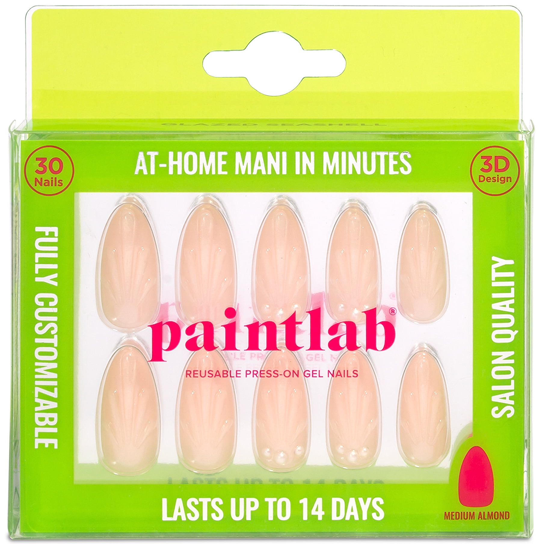 PaintLab Glazed Seashell Almond Shape Press-on Nails, 30 Count ...