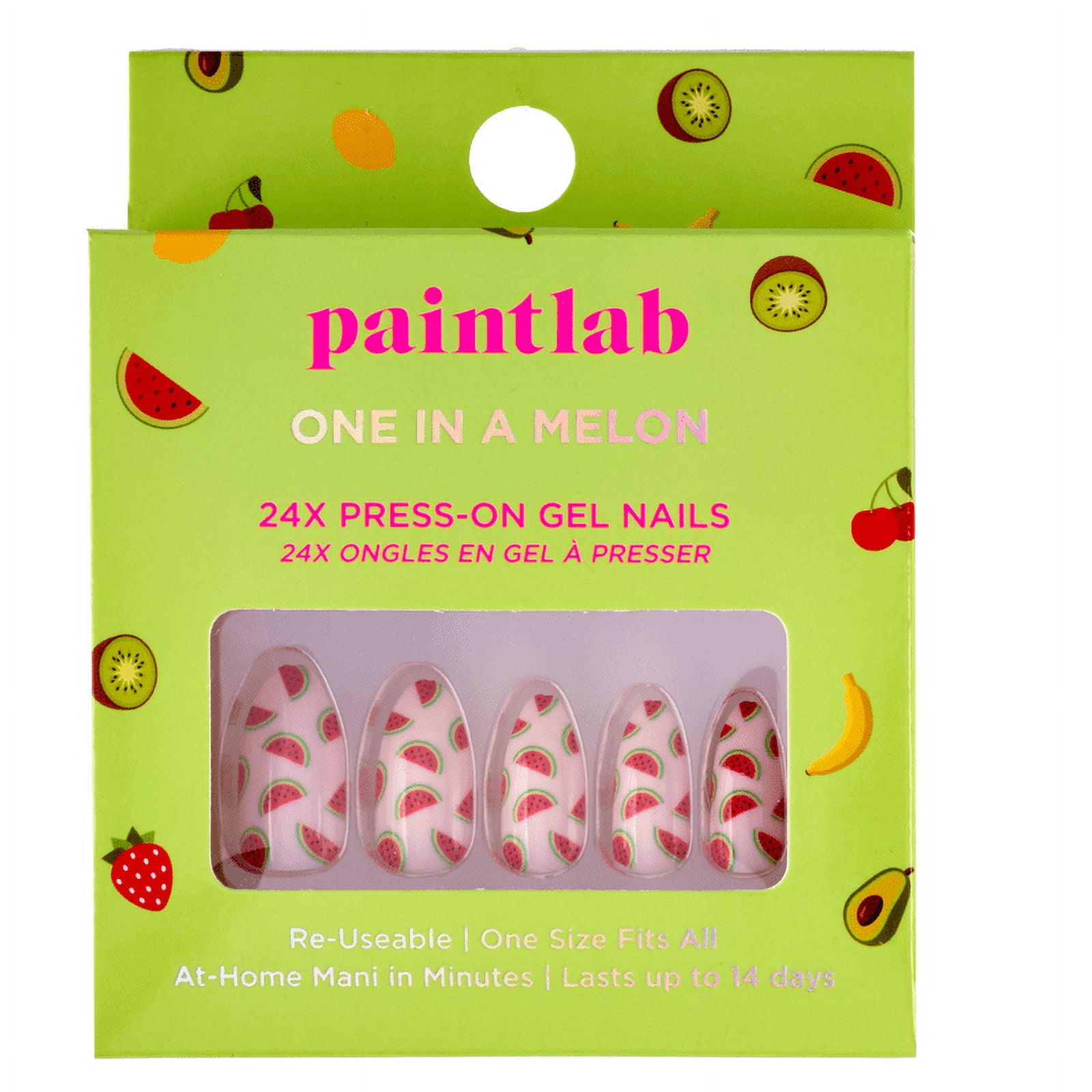 PaintLab Reusable Gel Press on Nails Kit, Almond Shape, One in a Melon ...