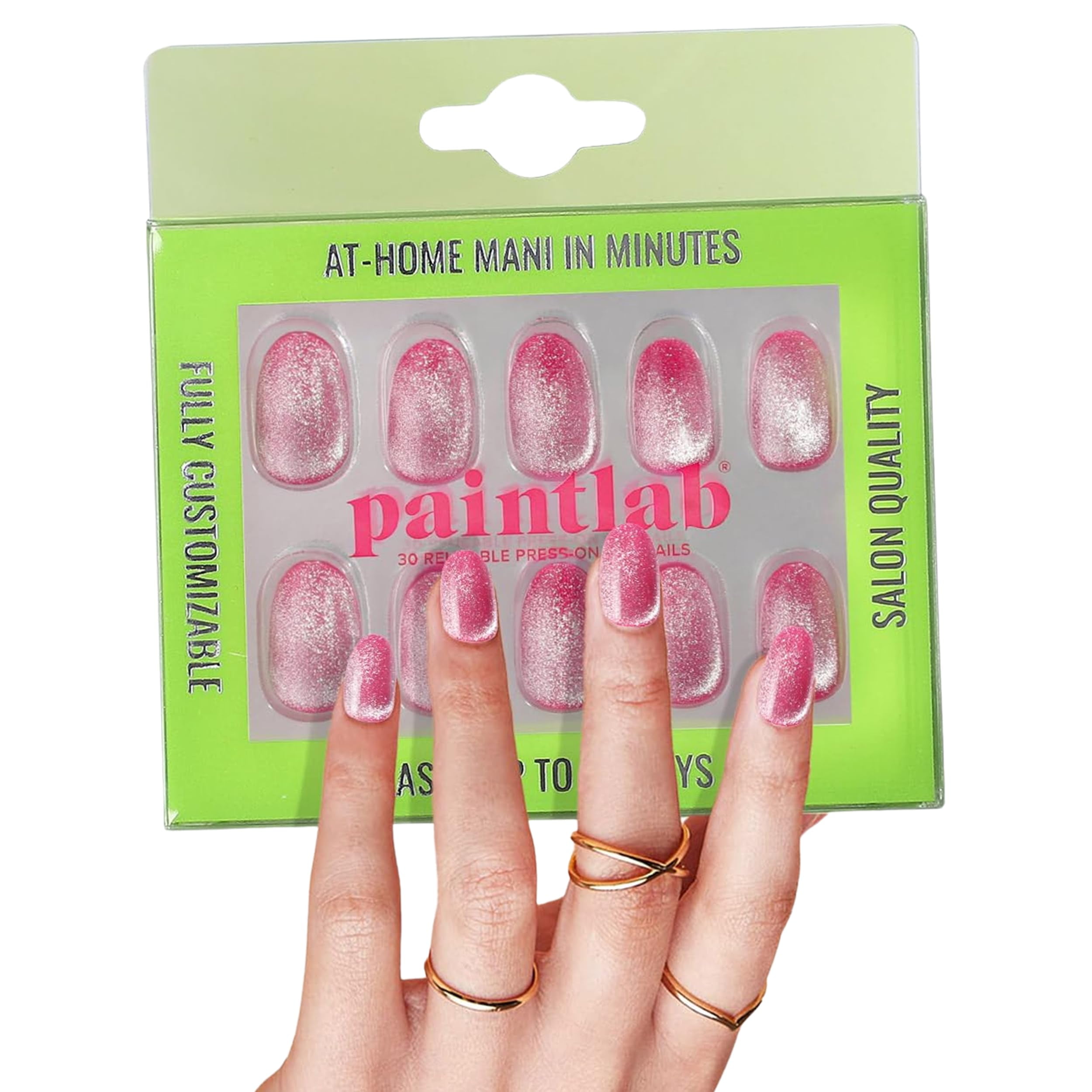 PaintLab Press-On Nails Manicure TMA2 Kit, Pink Boom Cat Eye, 30-Piece ...