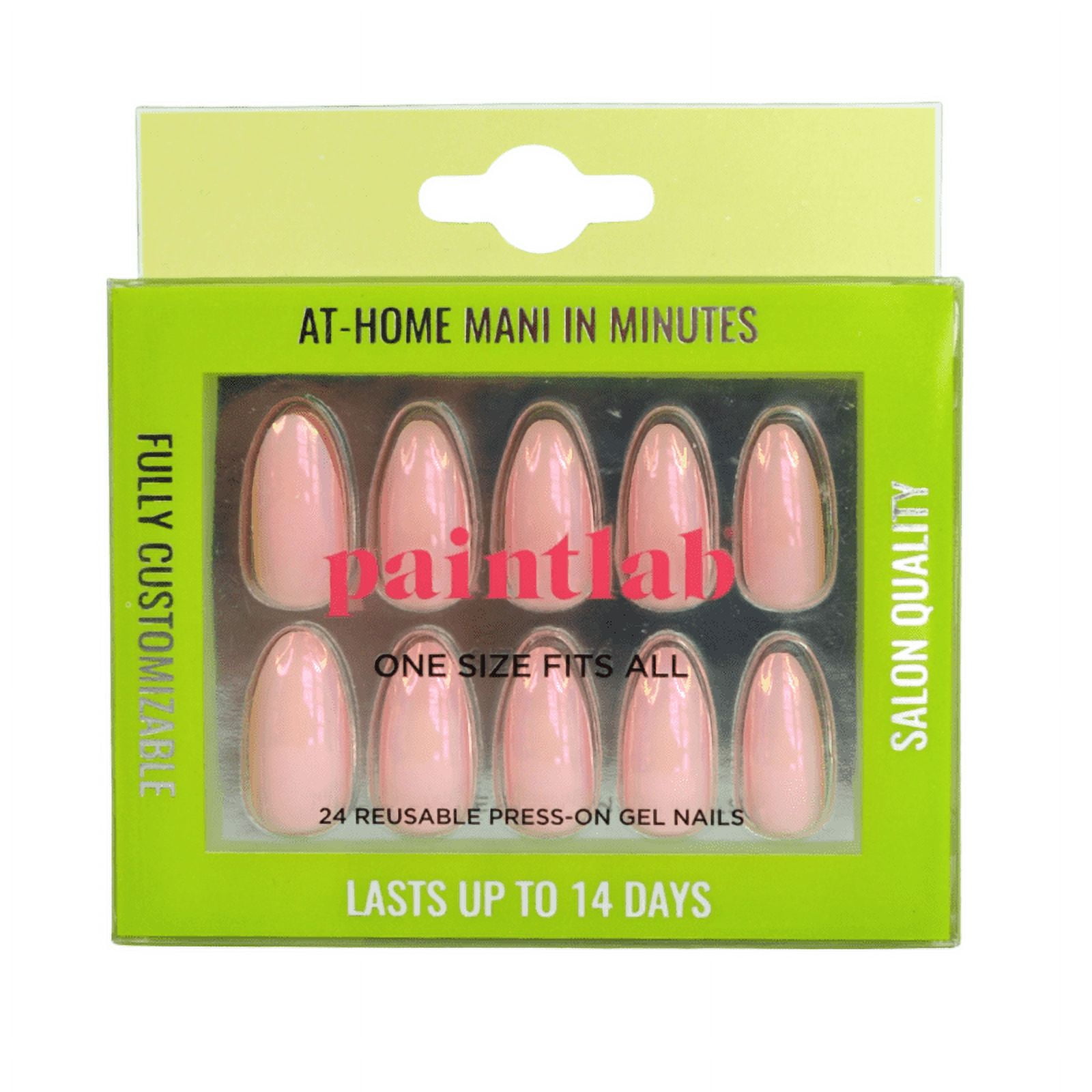 PaintLab Reusable Gel Press on Nails Kit, Almond Shape, Pink Glazed, 24 ...