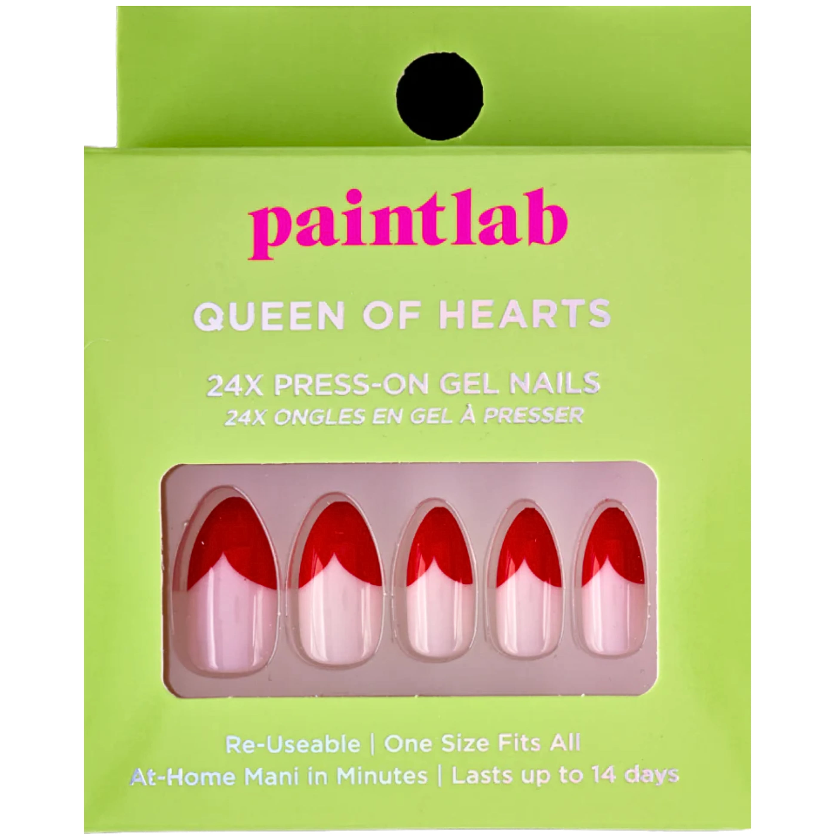PaintLab Reusable Gel Press on Nails Kit, Almond Shape, Queen of Hearts ...