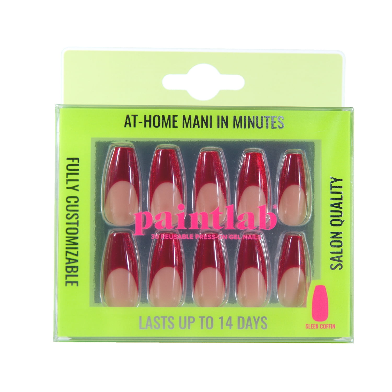 PaintLab Reusable Gel Press on Nails Kit, Sleek Coffin Shape, Red ...