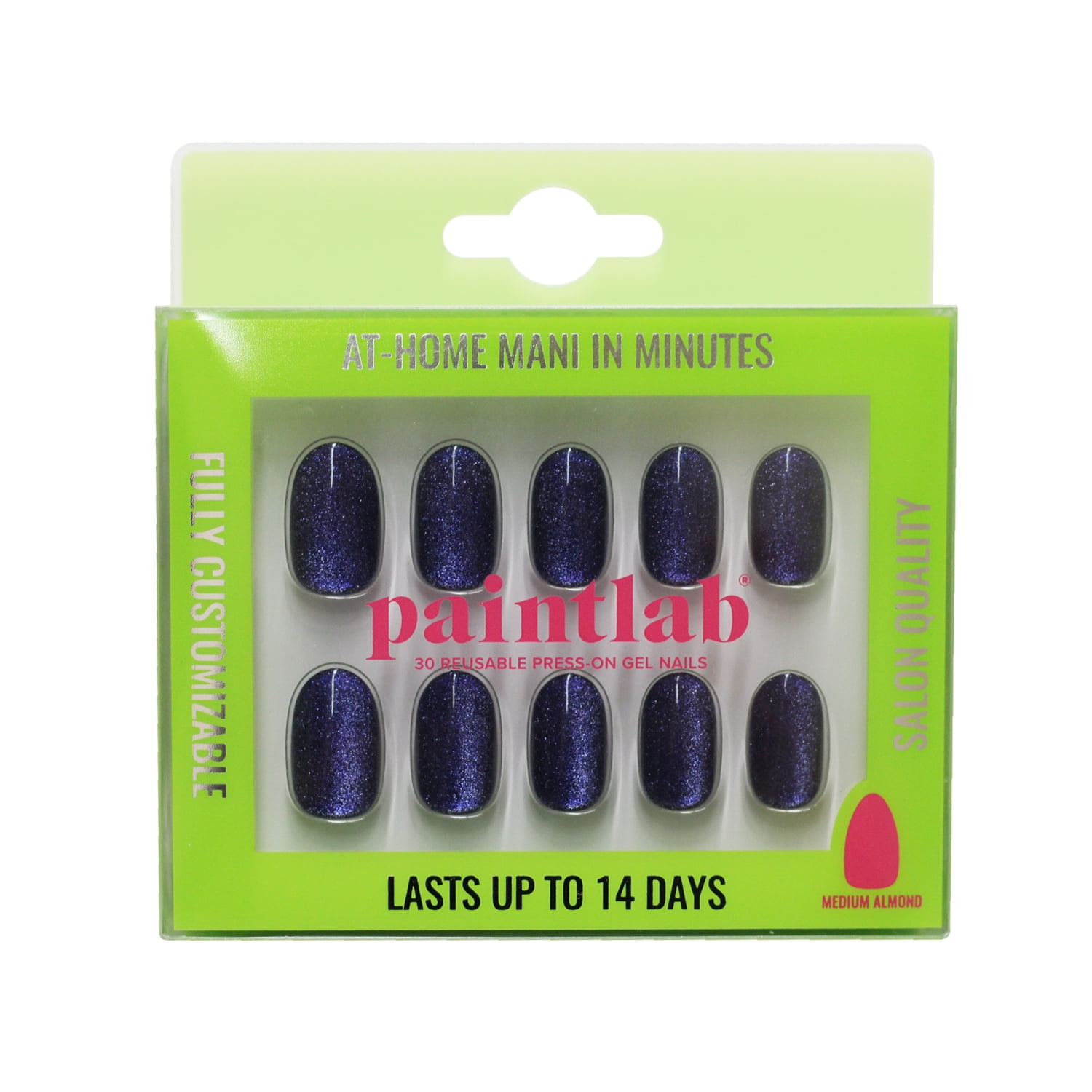 PaintLab Reusable Gel Press on Nails Kit, Oval Shape, Black Velvet, 30 ...